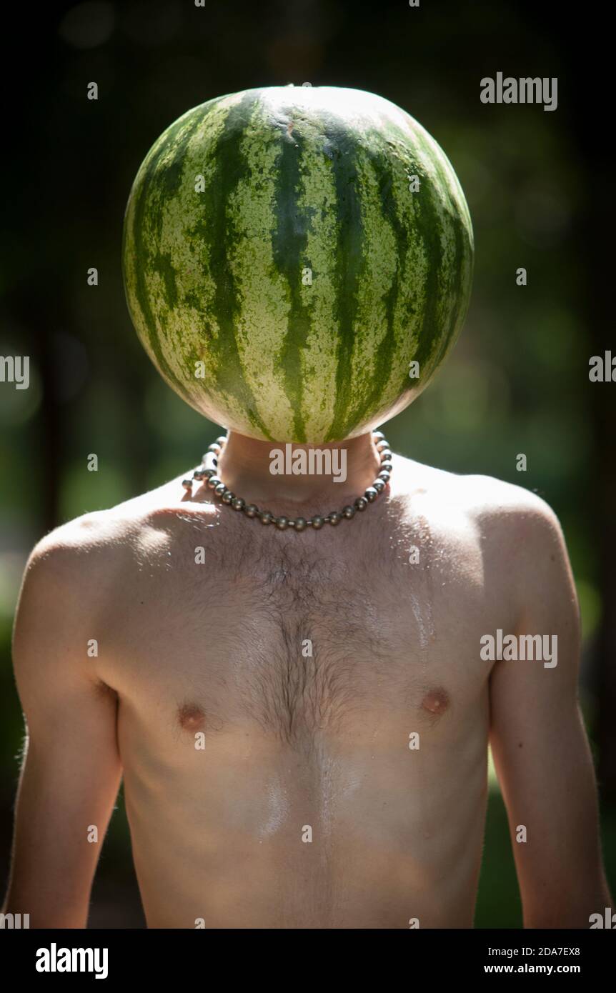 Organic food and healthy lifestyle concept. Humorous ironic photo of a ...