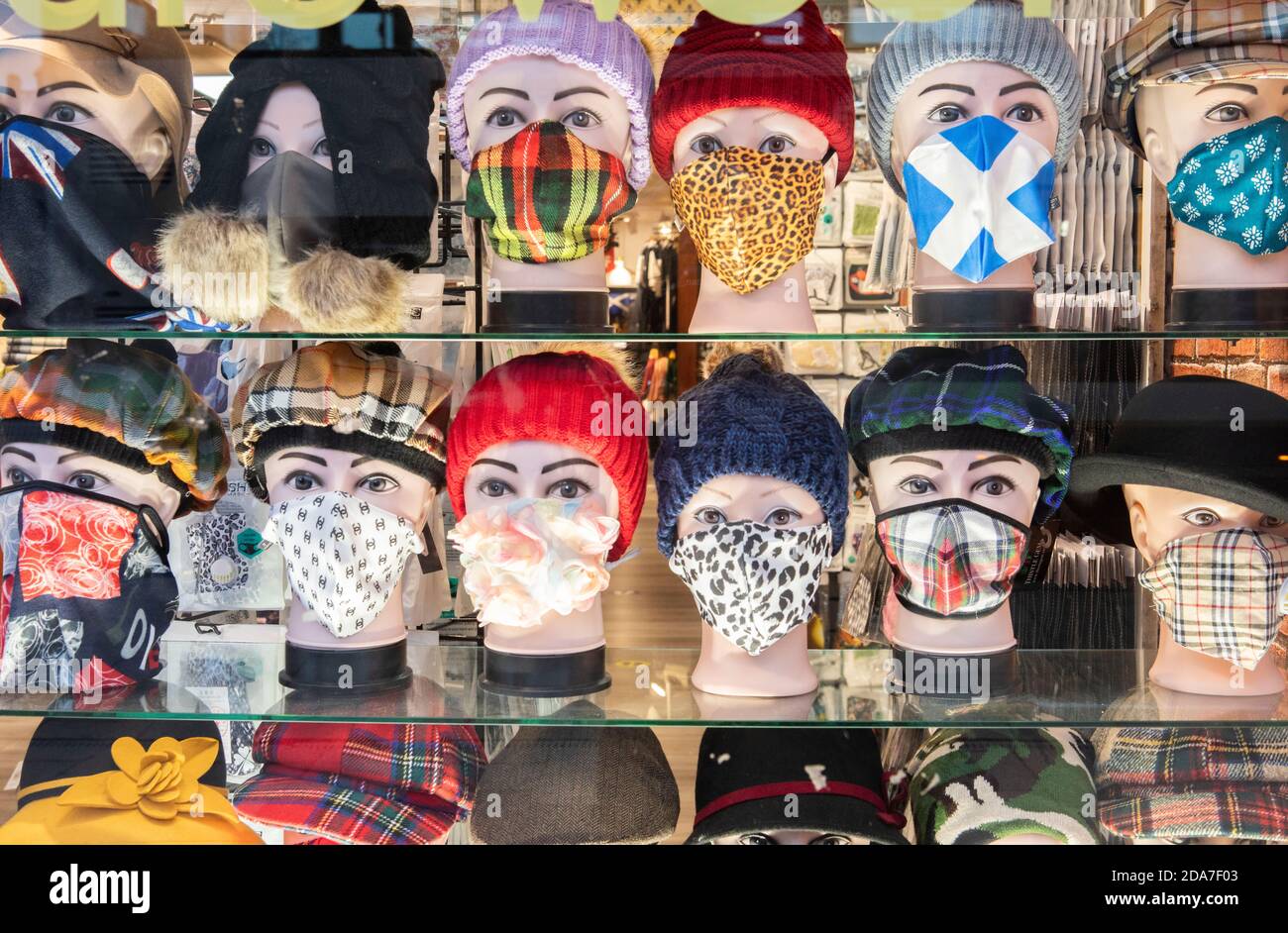 Face mask display in a shop window on Edinburgh's Princes Street ...