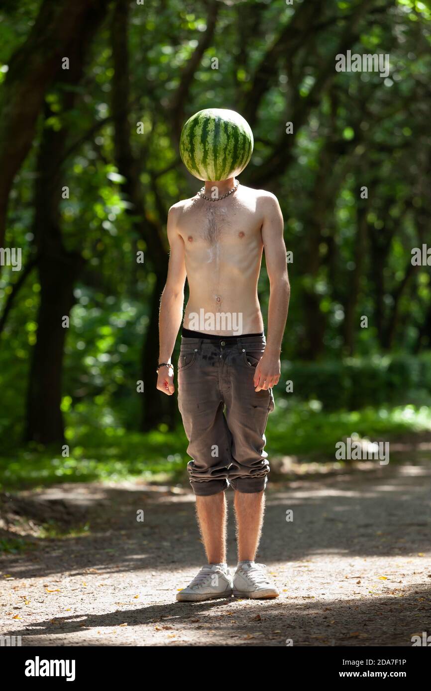 Organic food and healthy lifestyle concept. Humorous ironic photo of a ...
