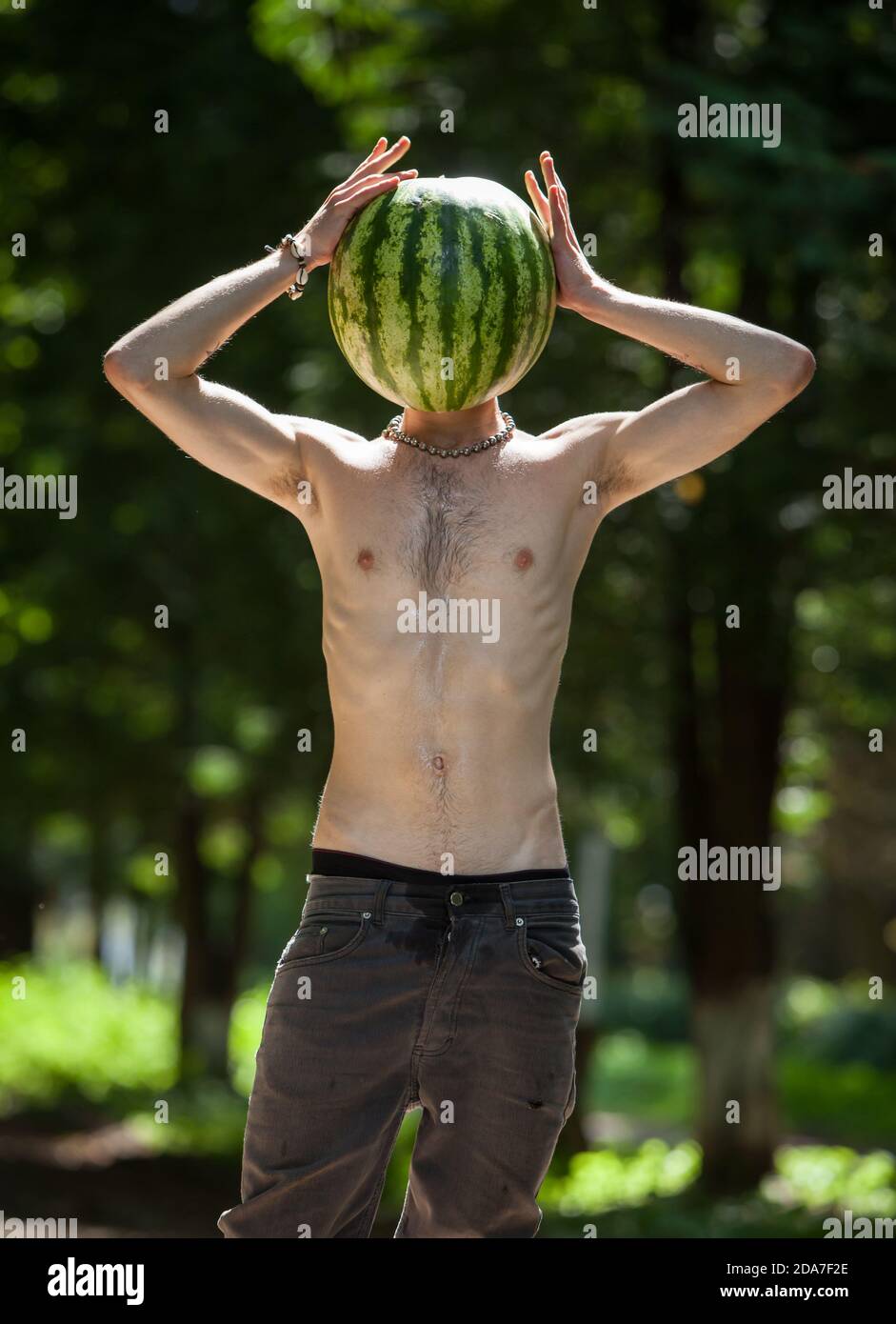 Organic food and healthy lifestyle concept. Humorous ironic photo of a ...
