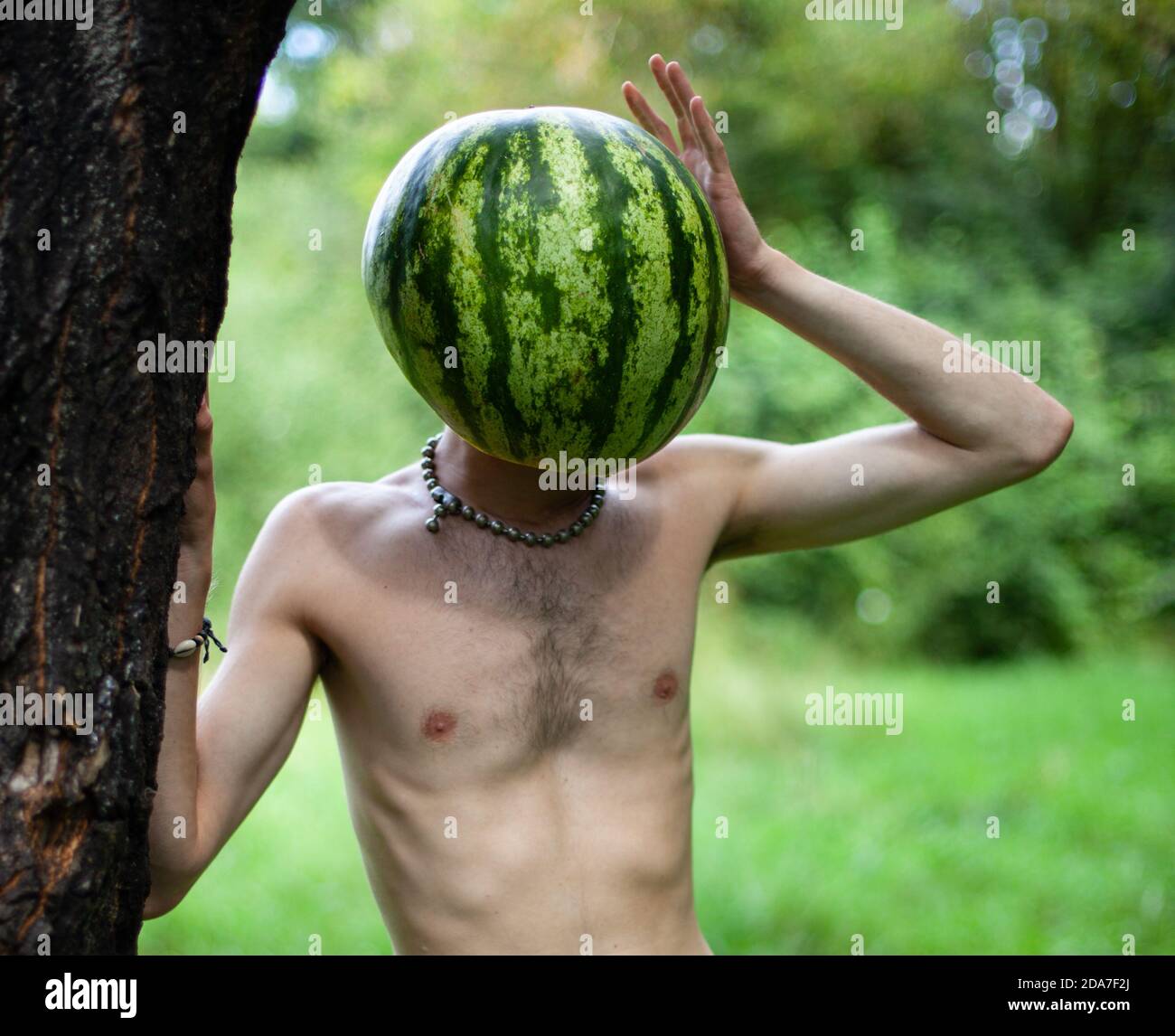 Organic food and healthy lifestyle concept. Humorous ironic photo of a ...