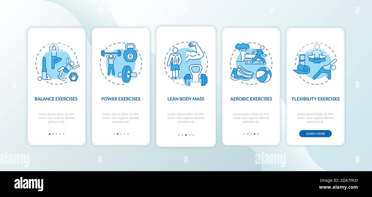 Exercises Blue Onboarding Mobile App Page Screen With Concepts Stock Vector Image And Art Alamy