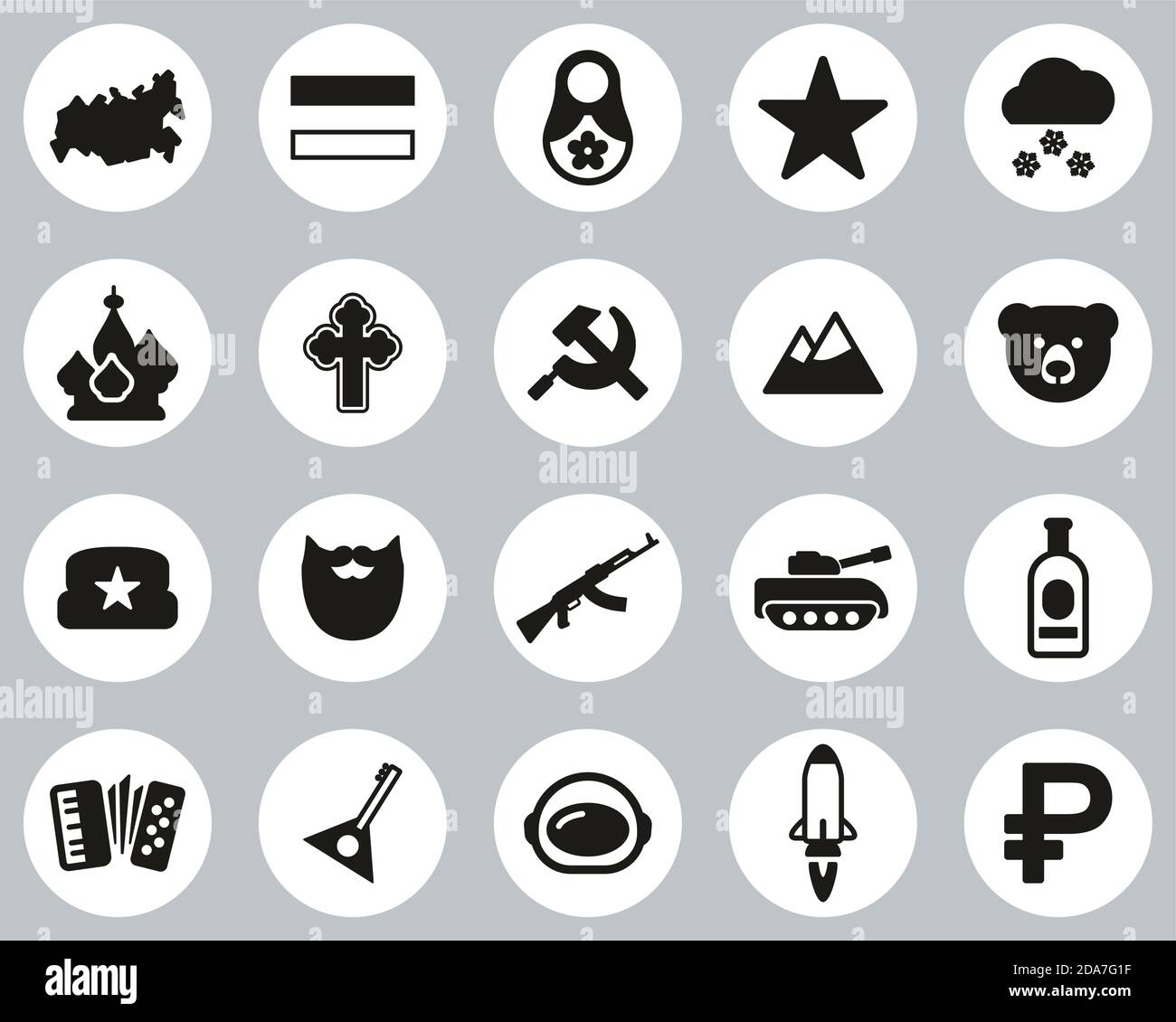 Russia Country & Culture Icons Black & White Flat Design Circle Set Big ...