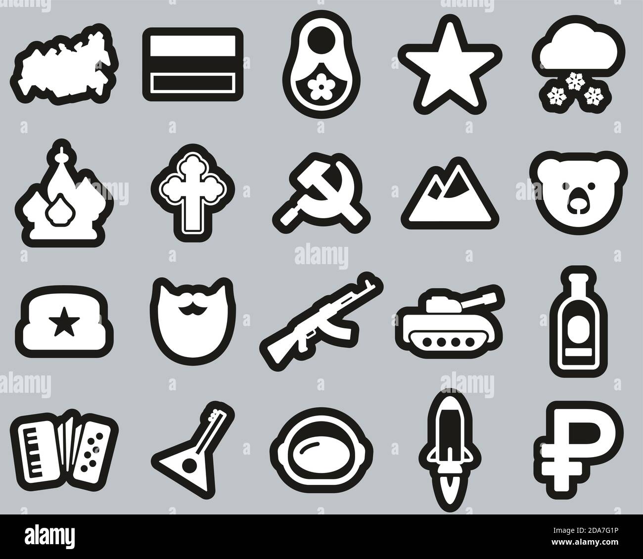 Russia Country & Culture Icons White On Black Sticker Set Big Stock ...