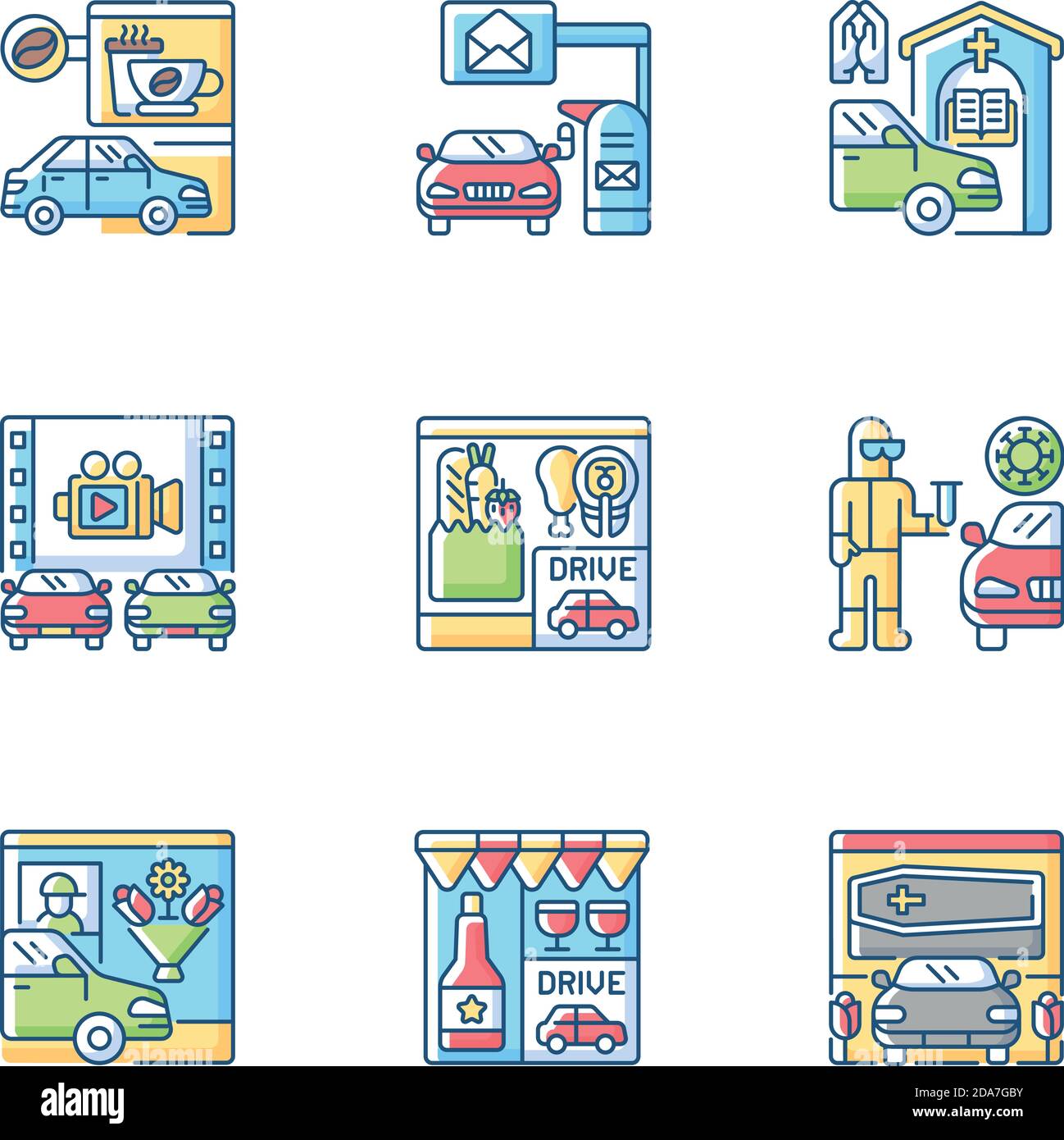 Drive in services RGB color icons set Stock Vector Image & Art - Alamy