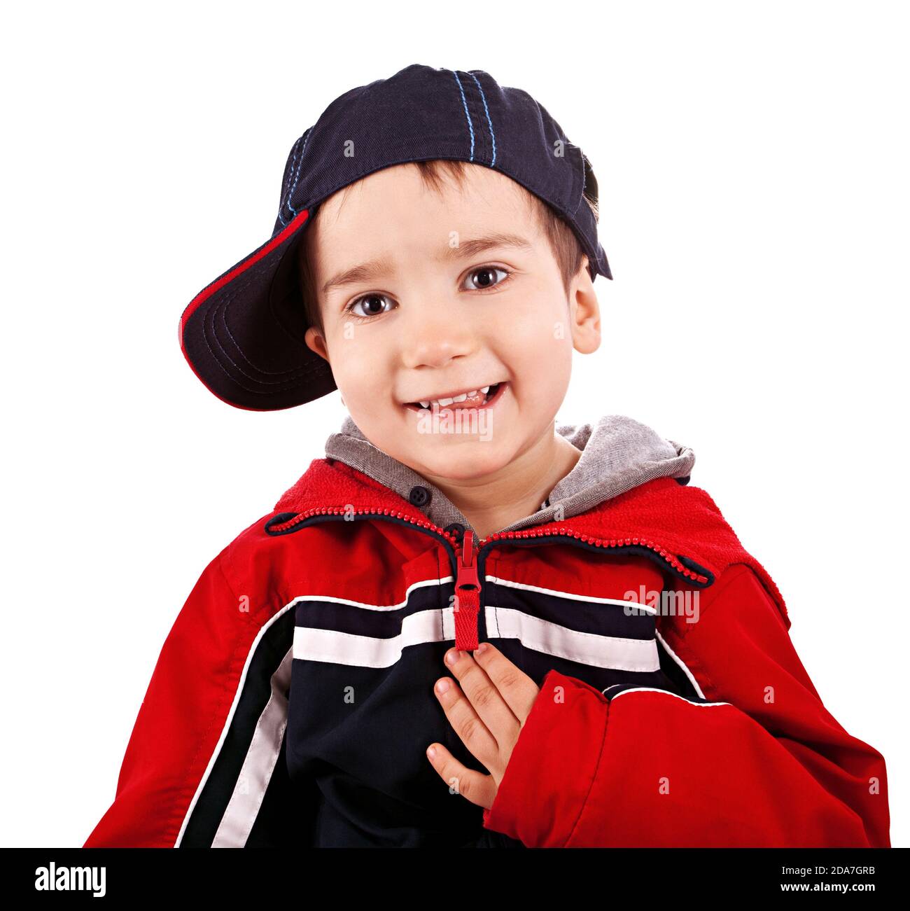Little boy with cap on white background Stock Photo - Alamy