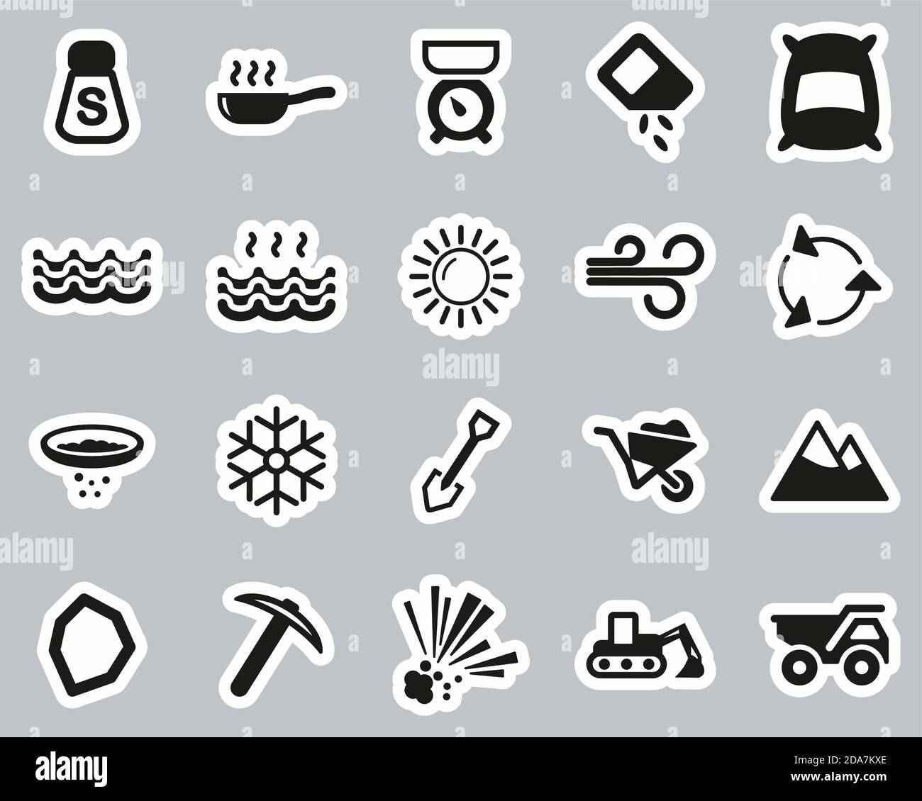 Salt & Salt Mining Icons Black & White Sticker Set Big Stock Vector ...