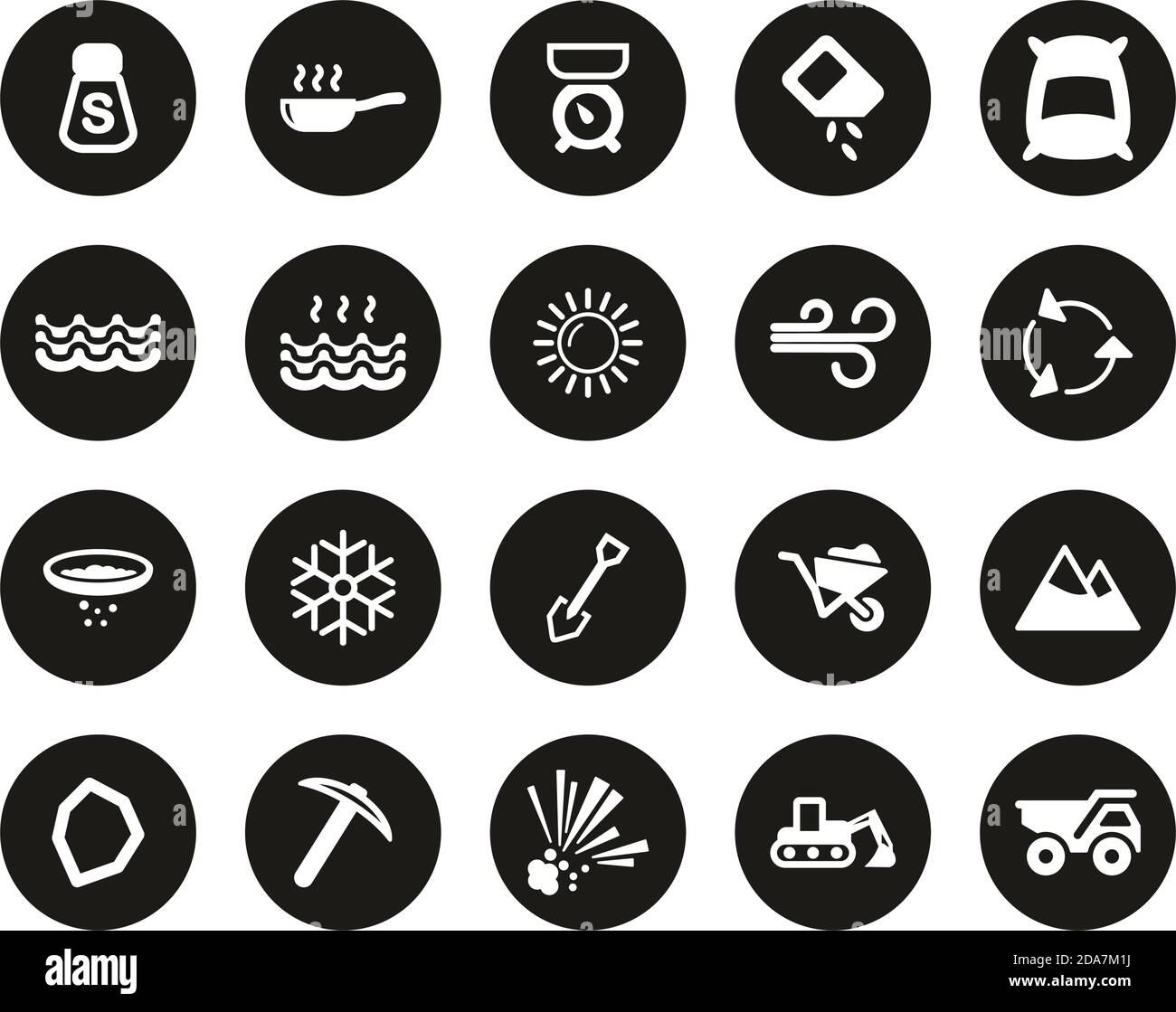 Salt & Salt Mining Icons White On Black Flat Design Circle Set Big ...
