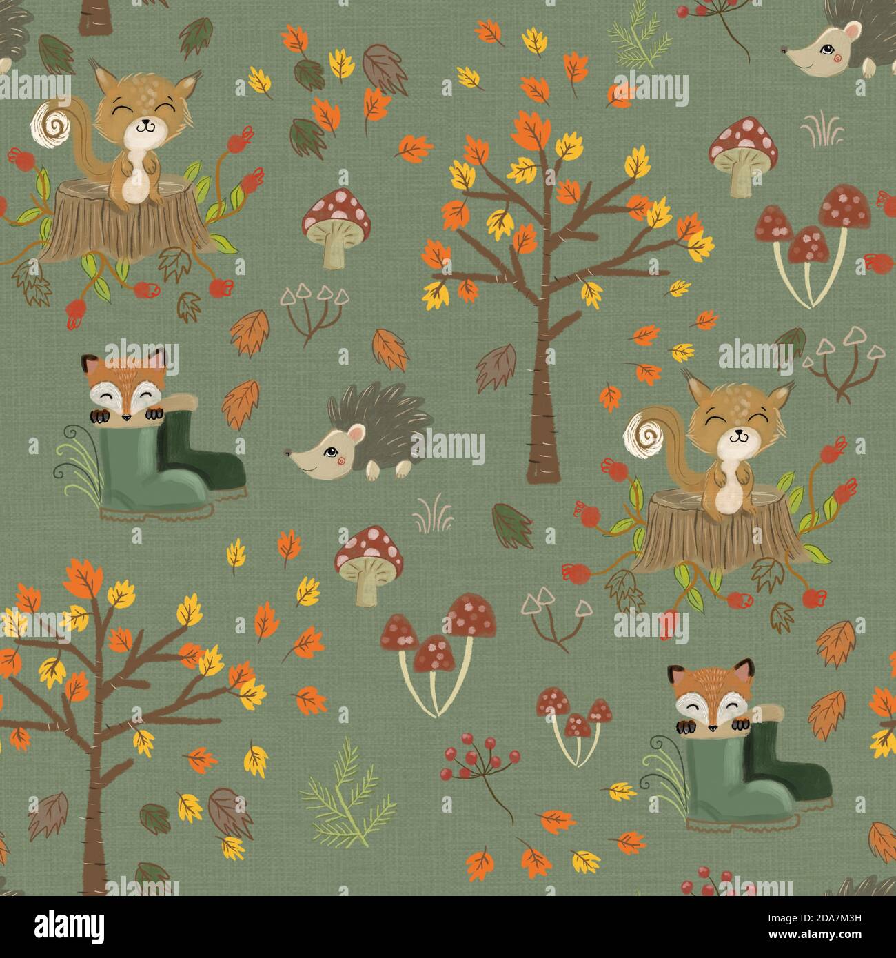 woodland animals seamless pattern Stock Photo - Alamy