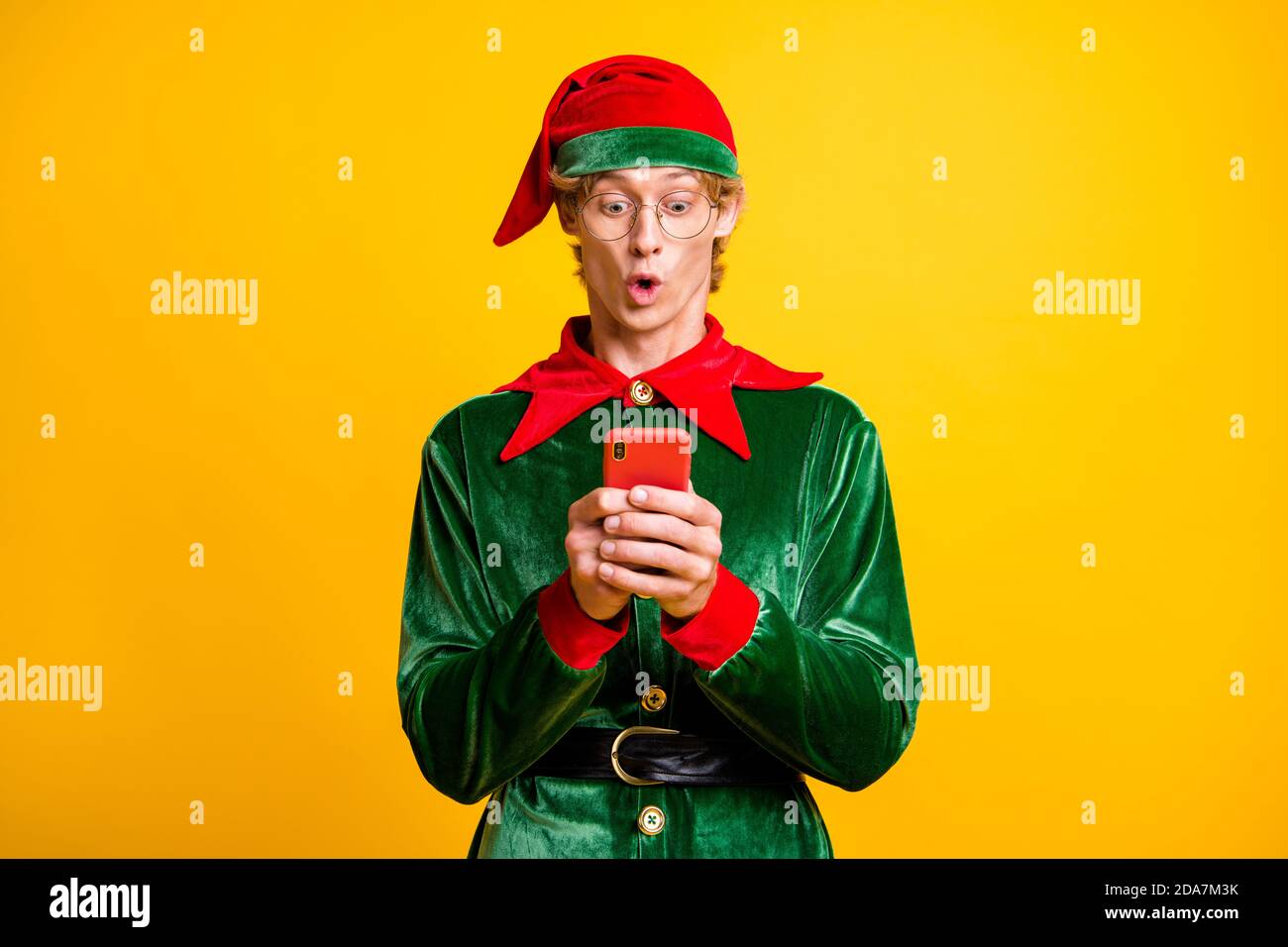 Portrait of his he nice attractive amazed focused cheery funny guy elf ...