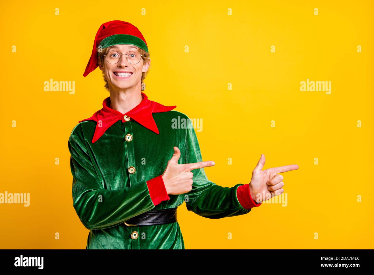 Portrait of his he nice attractive glad cheerful cheery funny guy elf ...