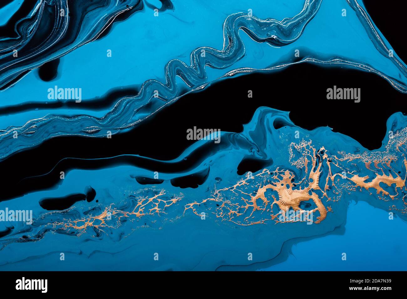 Acrylic Fluid Art. Blue waves and gold inclusion. Abstract stone ...