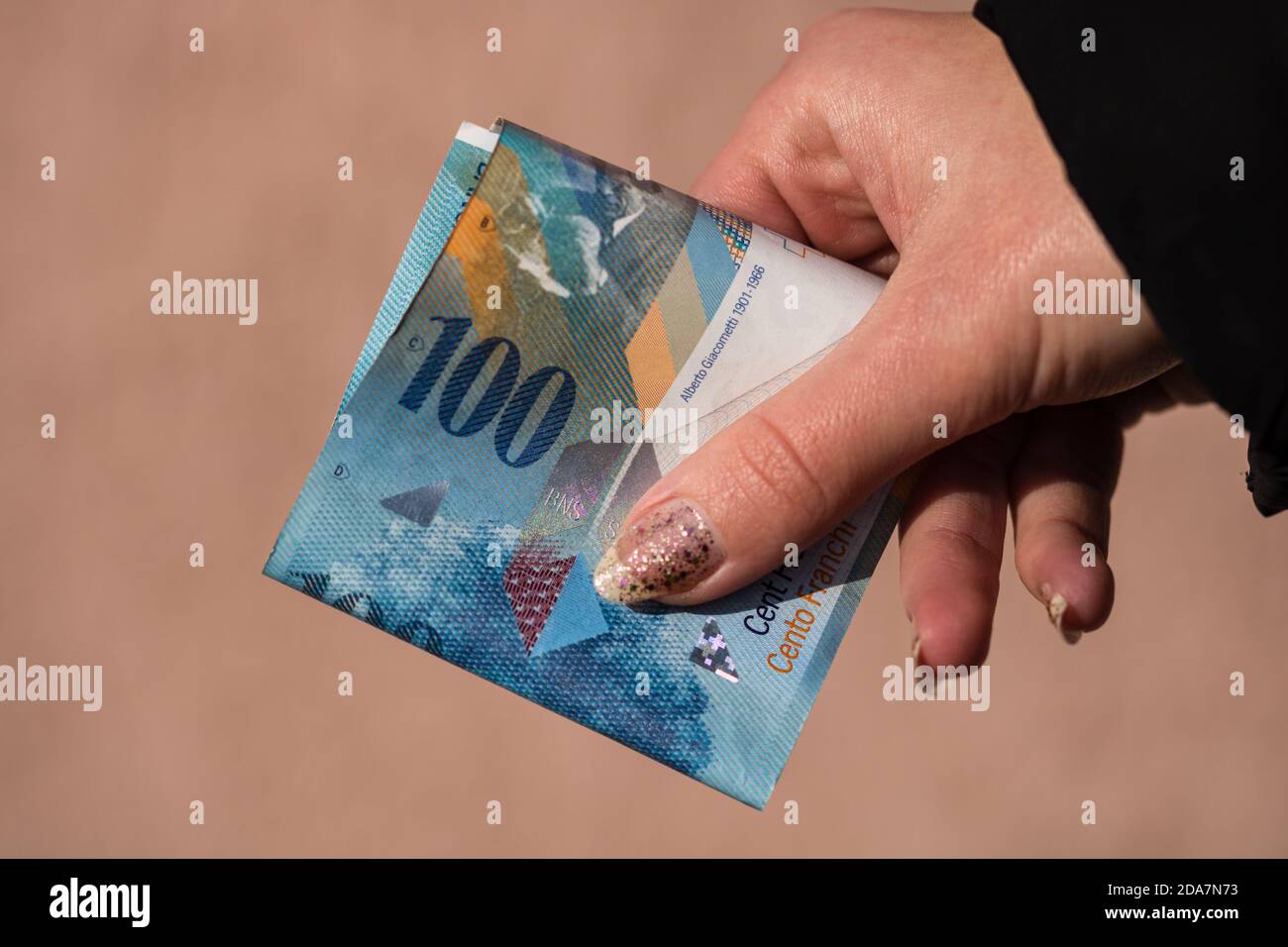 World money concept, close up of 100 swiss franc banknote, photo of CHF ...