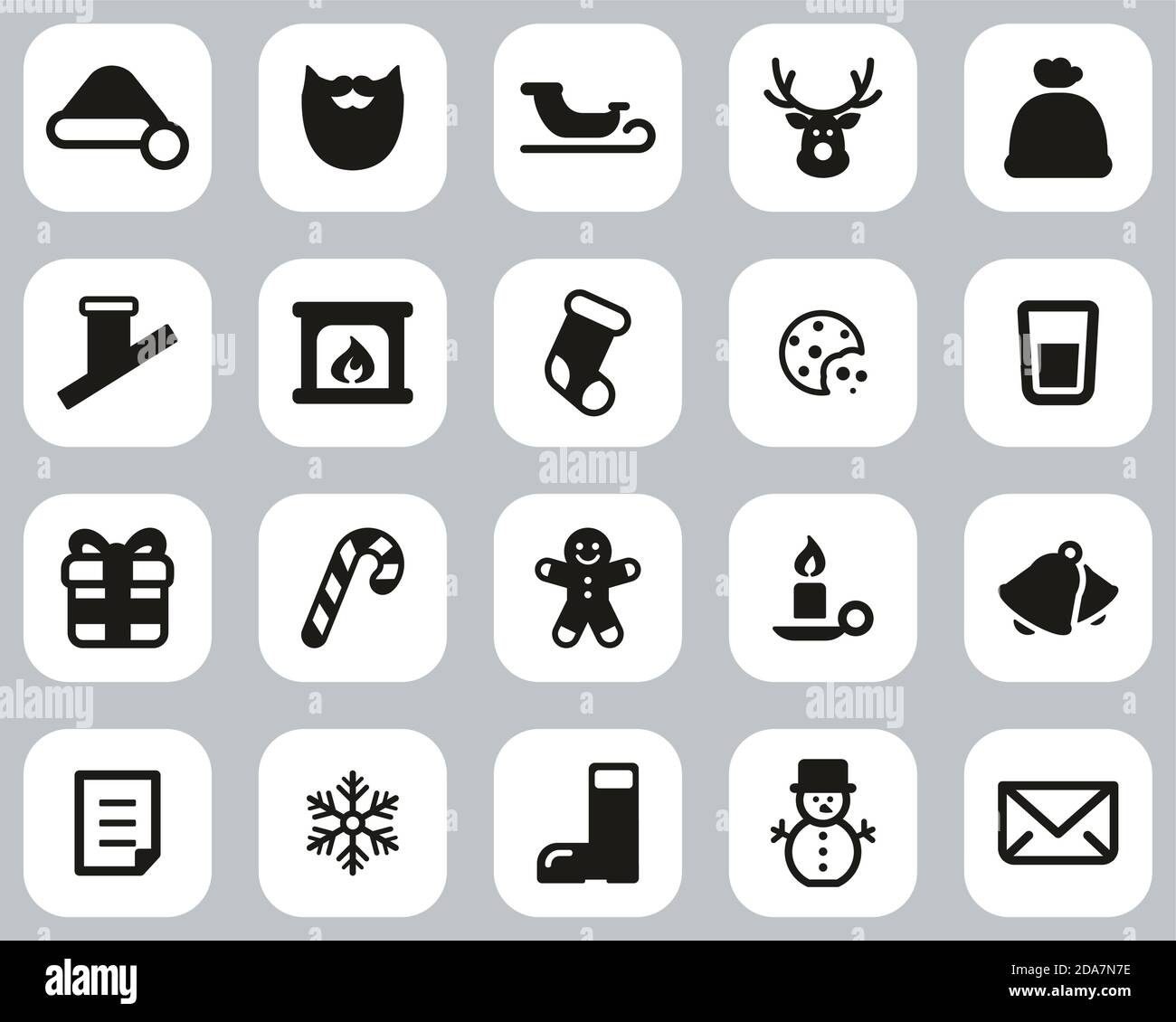 Santa Claus Icons Black & White Flat Design Set Big Stock Vector Image ...