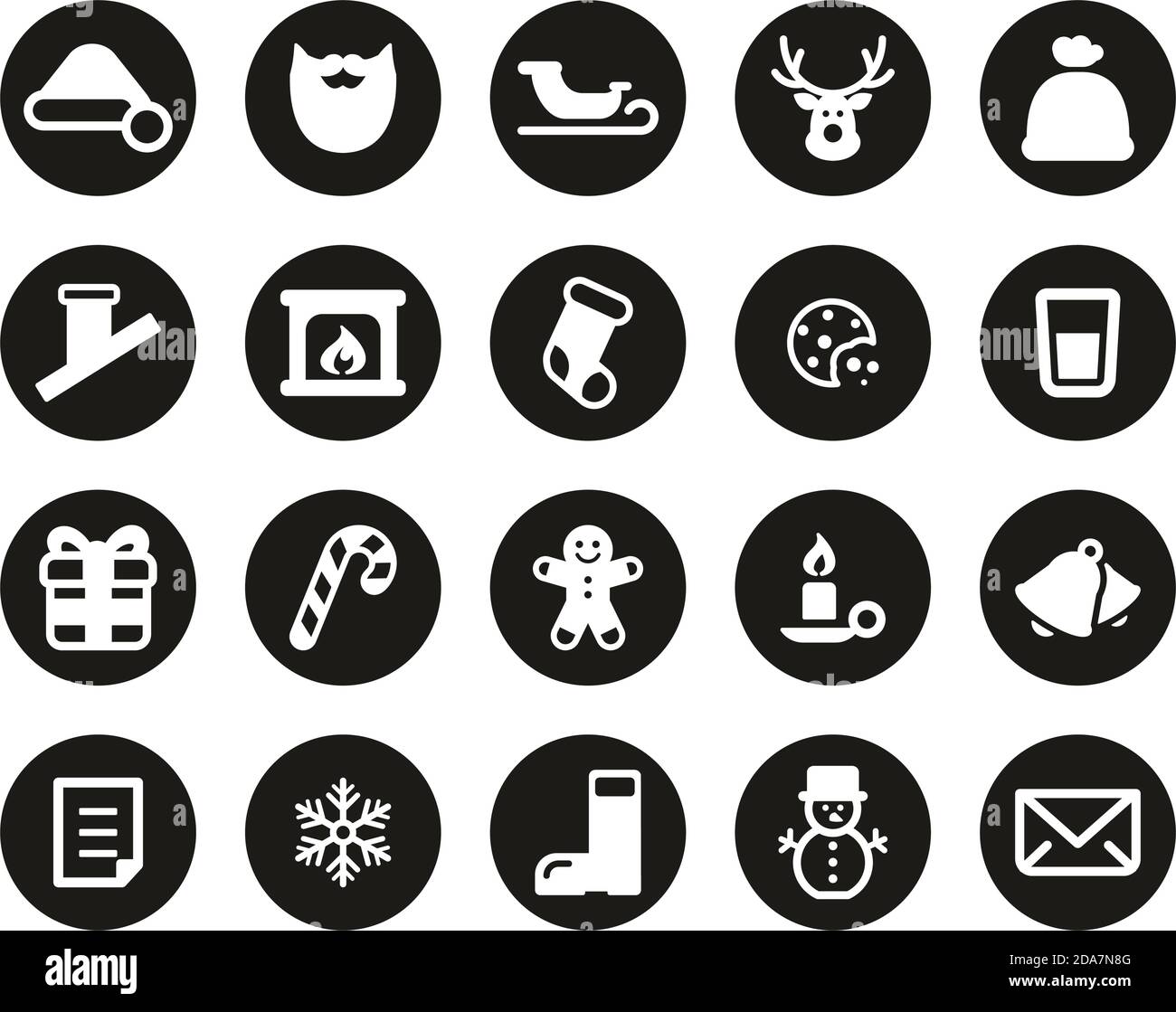 Santa Claus Icons White On Black Flat Design Circle Set Big Stock ...
