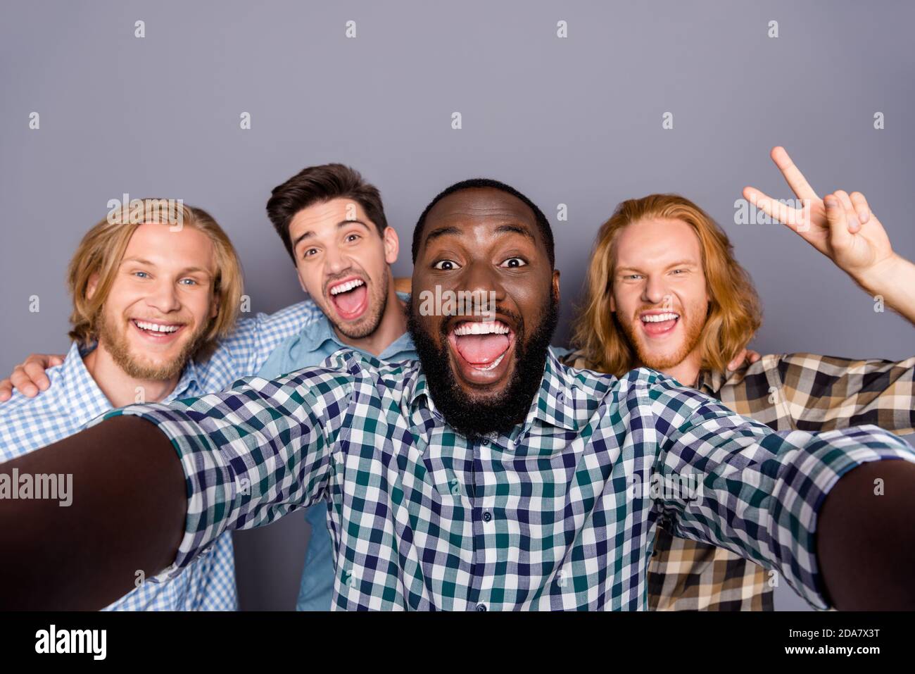 Self-portrait of four nice attractive funky cheerful cheery positive ...
