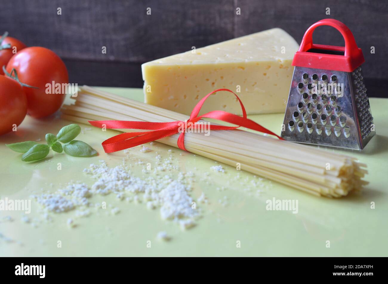 composition of healthy food ingredients on yellow white background, top ...