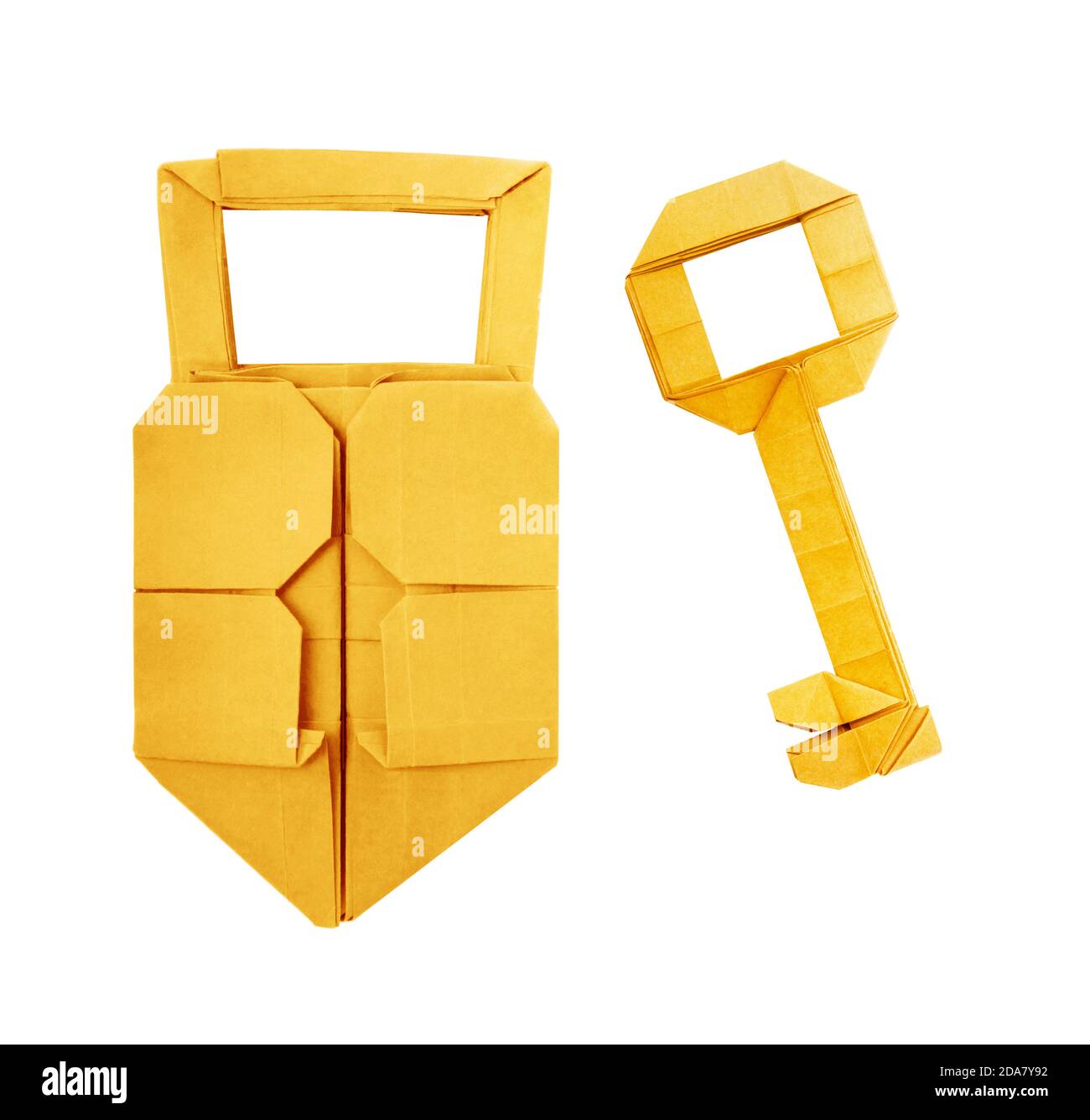 Origami paper golden padlock with key isolated on a white Stock Photo ...
