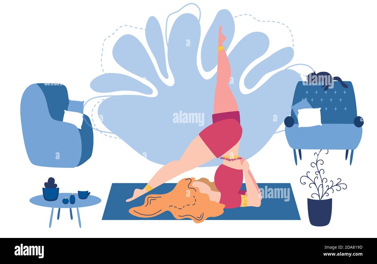 Relaxed young woman enjoying rest. Girl meditates. Trendy flat cartoon ...