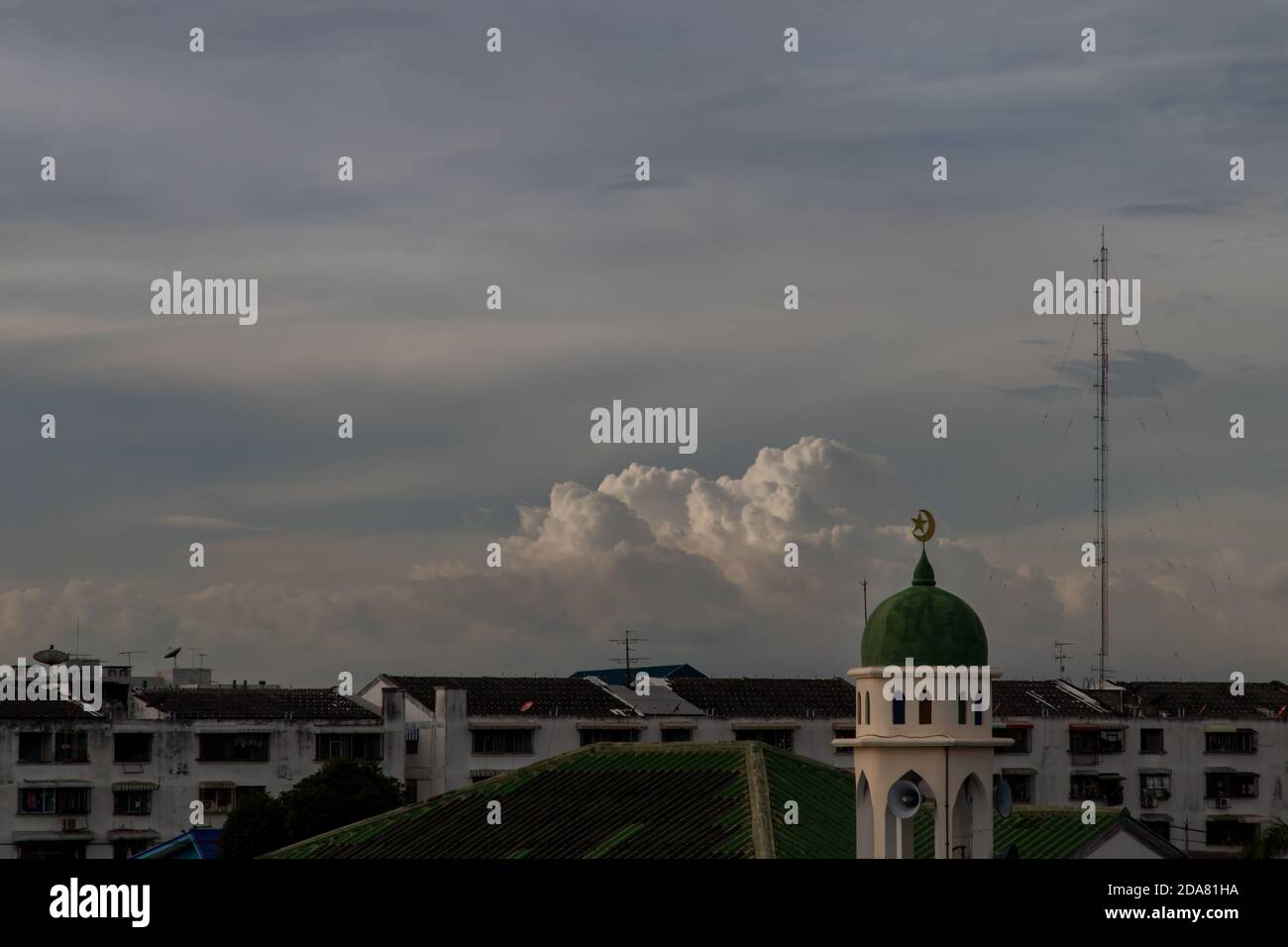 Aerial view of Mosque (Muslim mosque) at sunset in Bangkok, Islamic ...