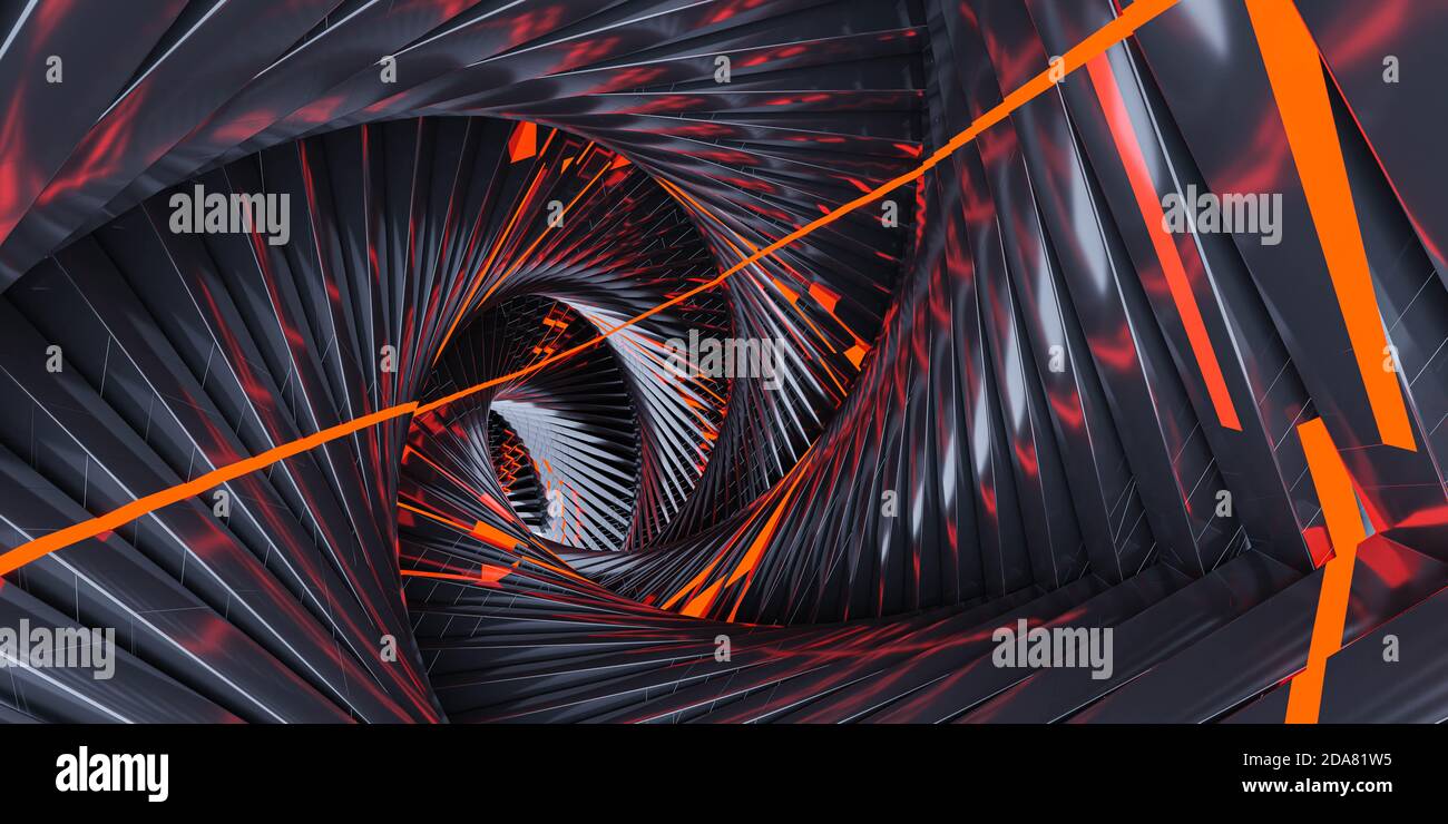 abstract futuristic technology metal geometric shapes with red glowing ...