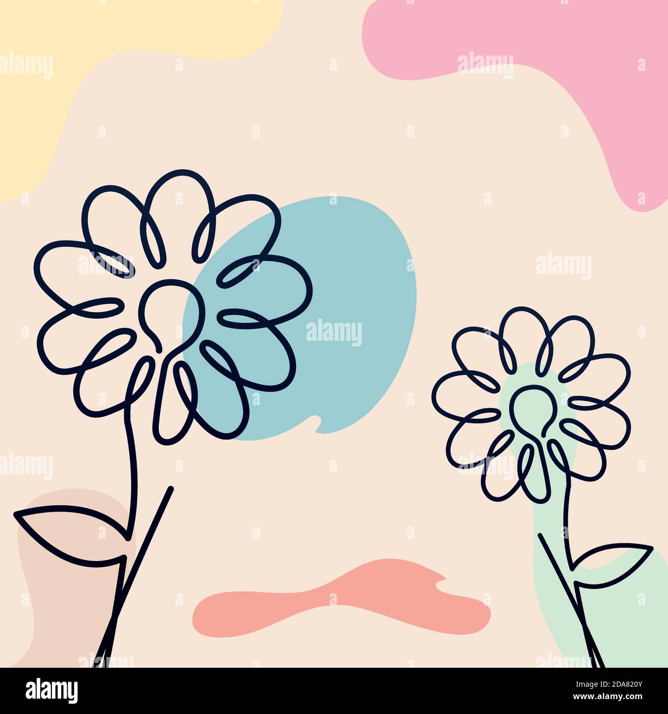 sunflowers plants with stem, one line style Stock Vector Image & Art ...