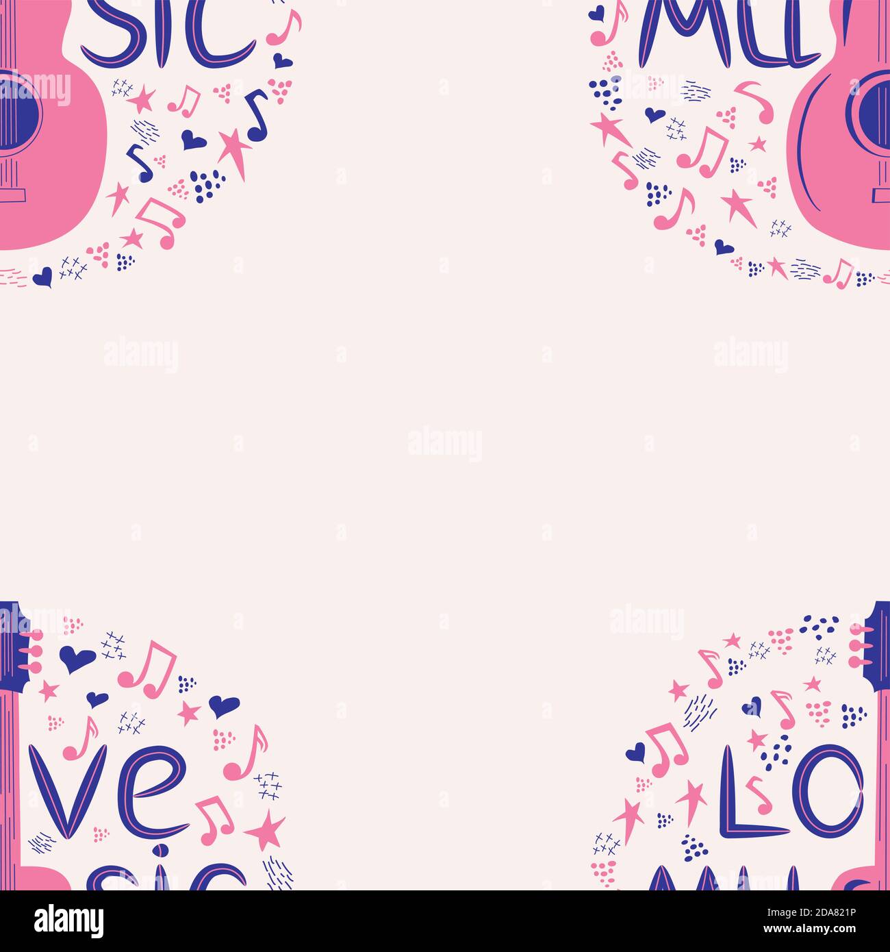 Love music seamless pattern with country guitar, music notes, treble ...