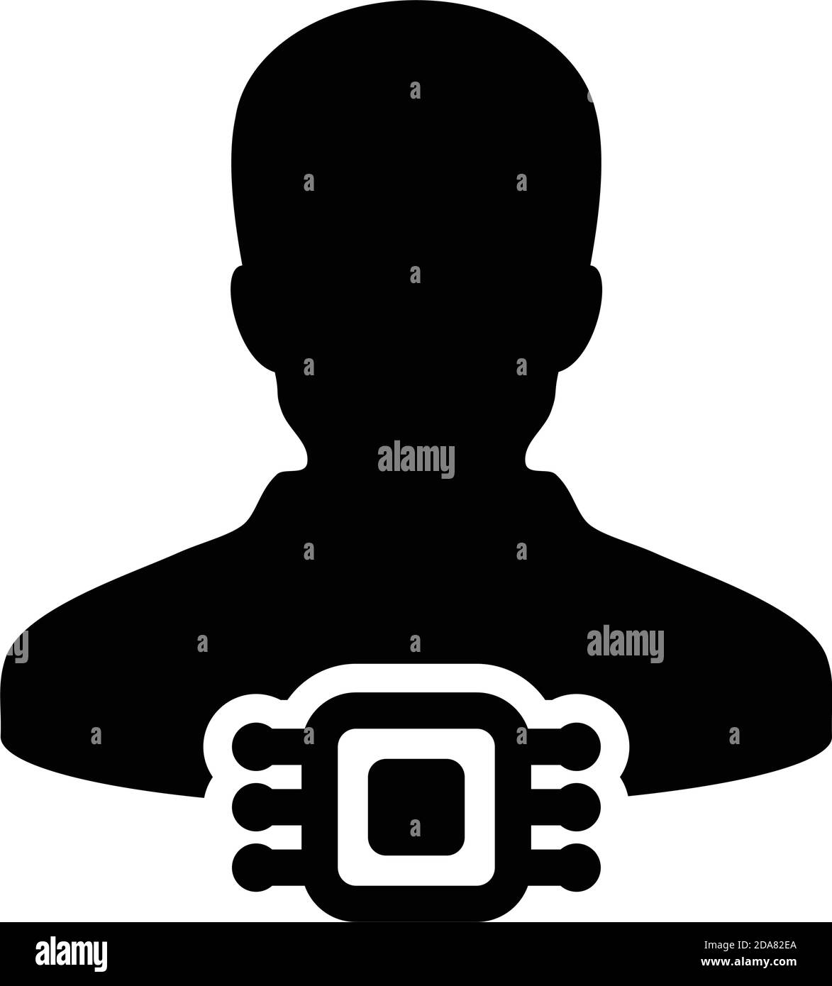 Person icon vector with RFID microchip implant for human tracking ...