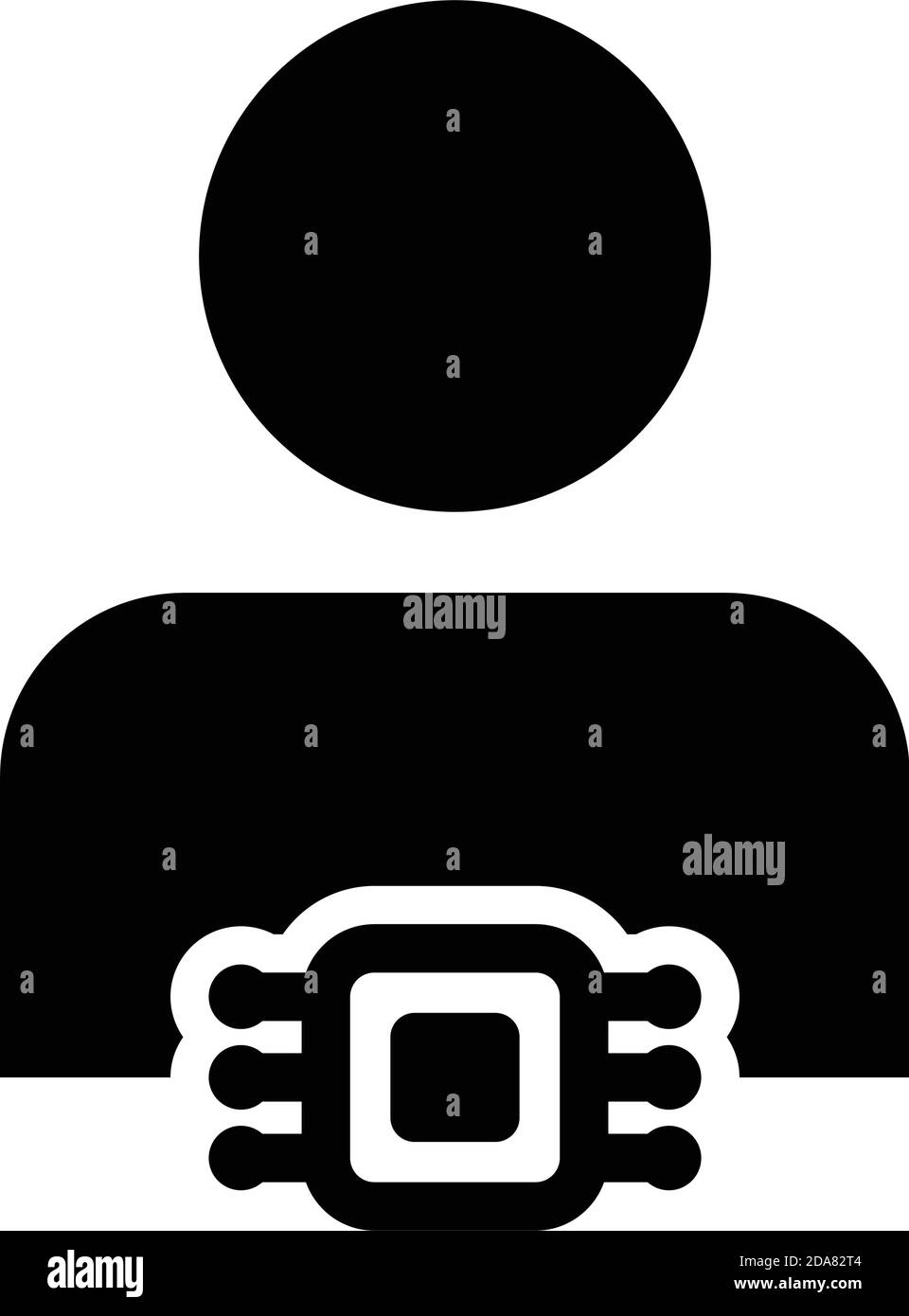 Chip icon vector for human implant with male user person profile avatar ...