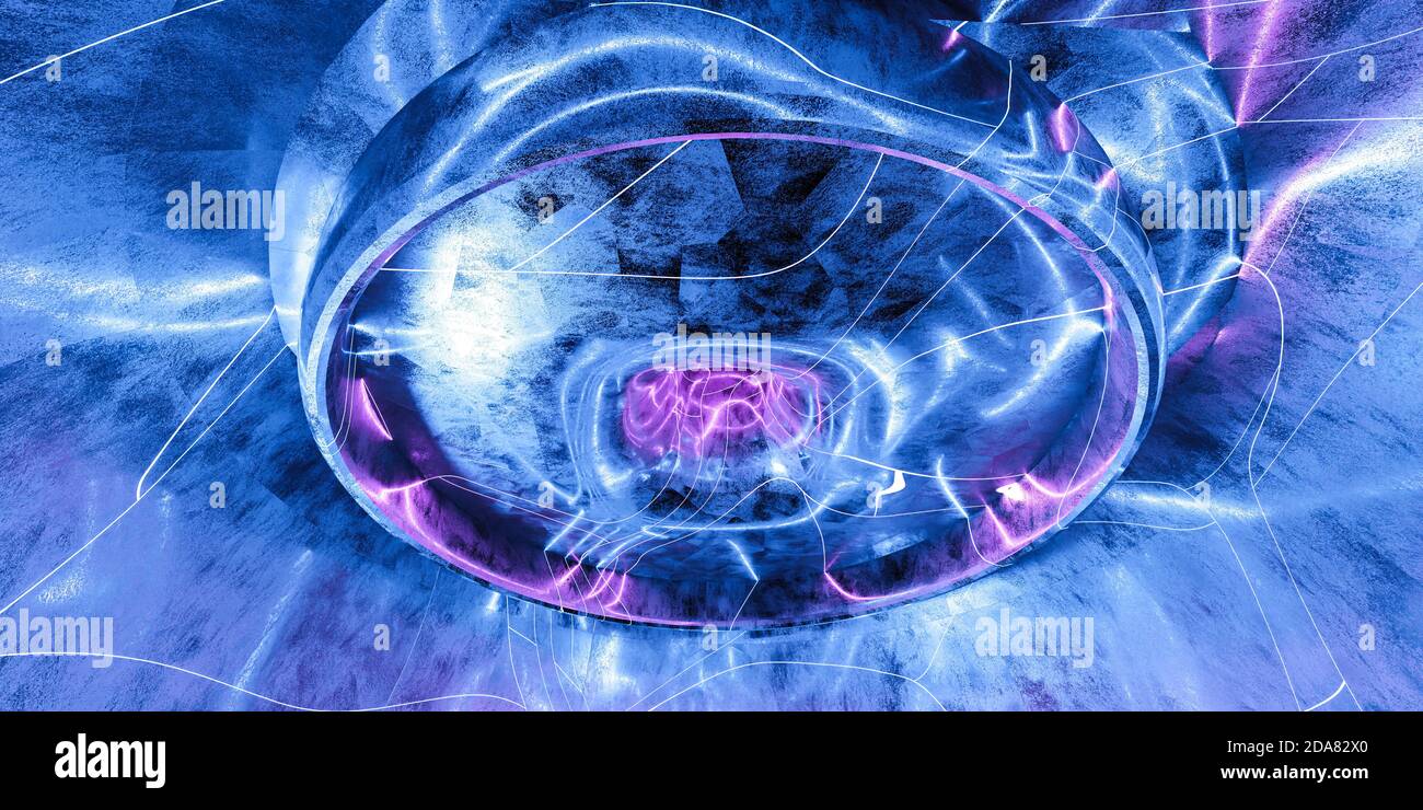 futuristic neon light sci-fi blue and violet background 3d render ...