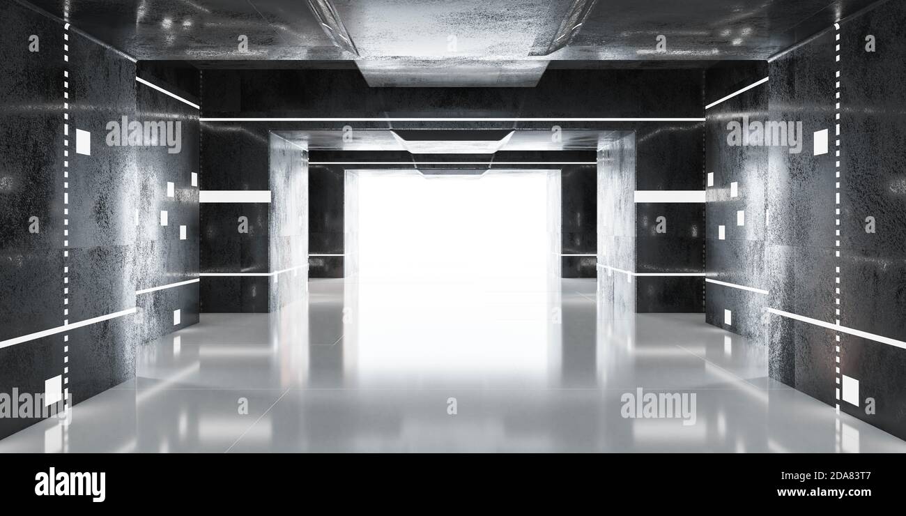 futuristic modern abstract dark architecture basement hall tunnel 3d ...