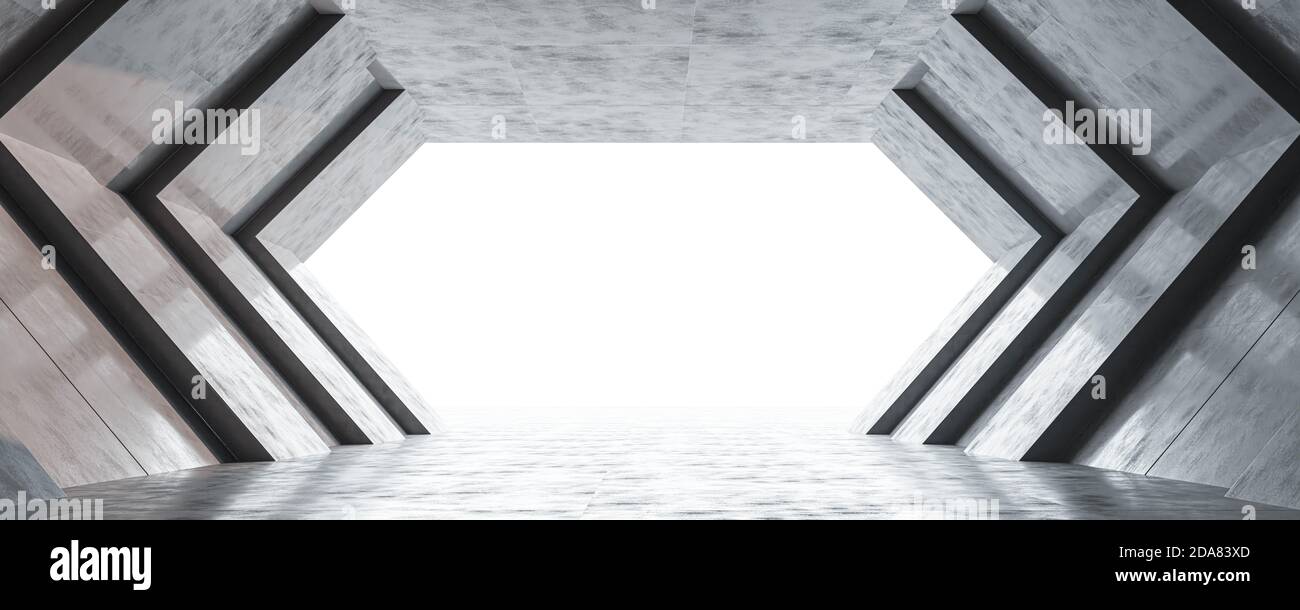 abstract architecture metal concrete hall 3d render illustration modern ...