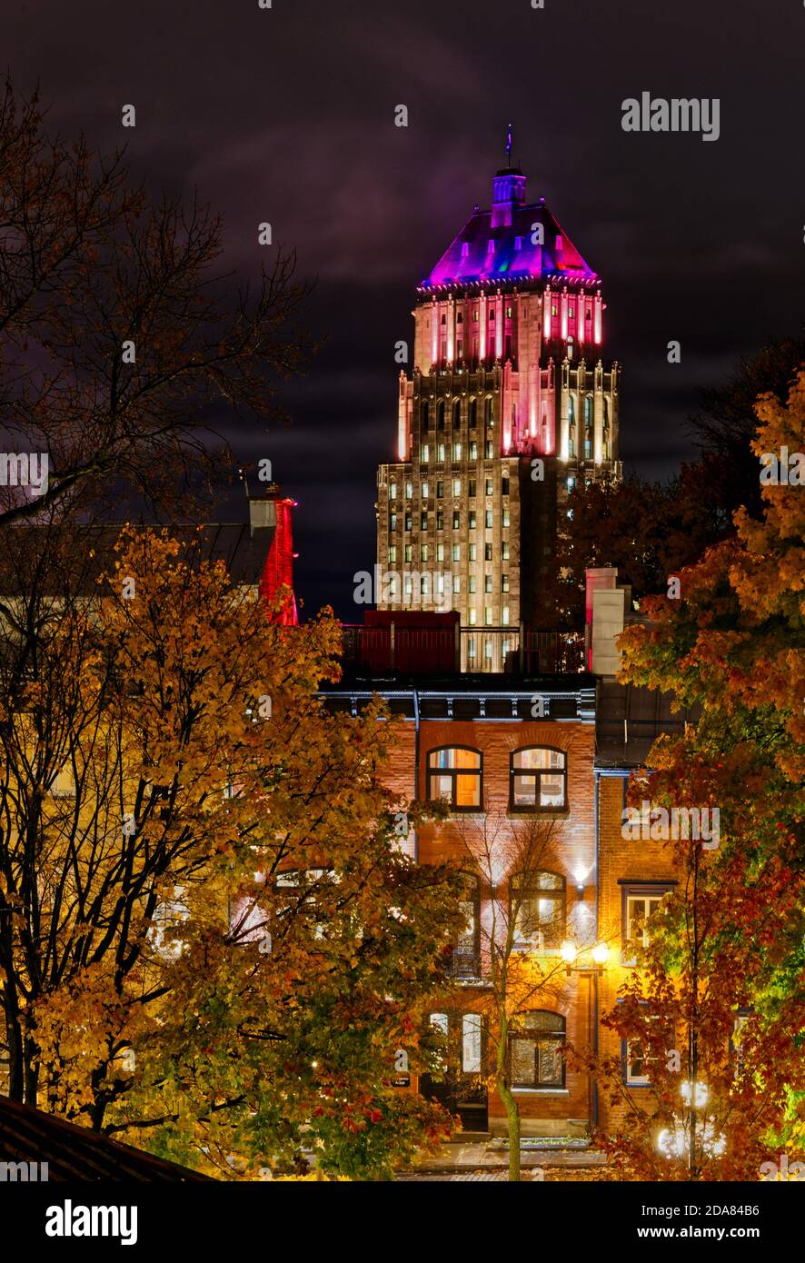 The Price Building, Quebec City, at night in autumn Stock Photo - Alamy