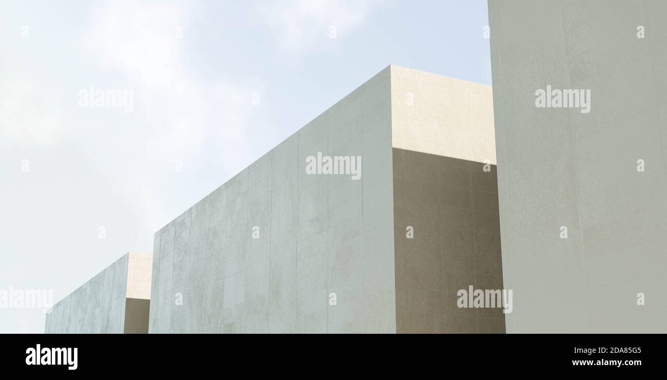 close up of modern building architecture 3d render illustration with ...