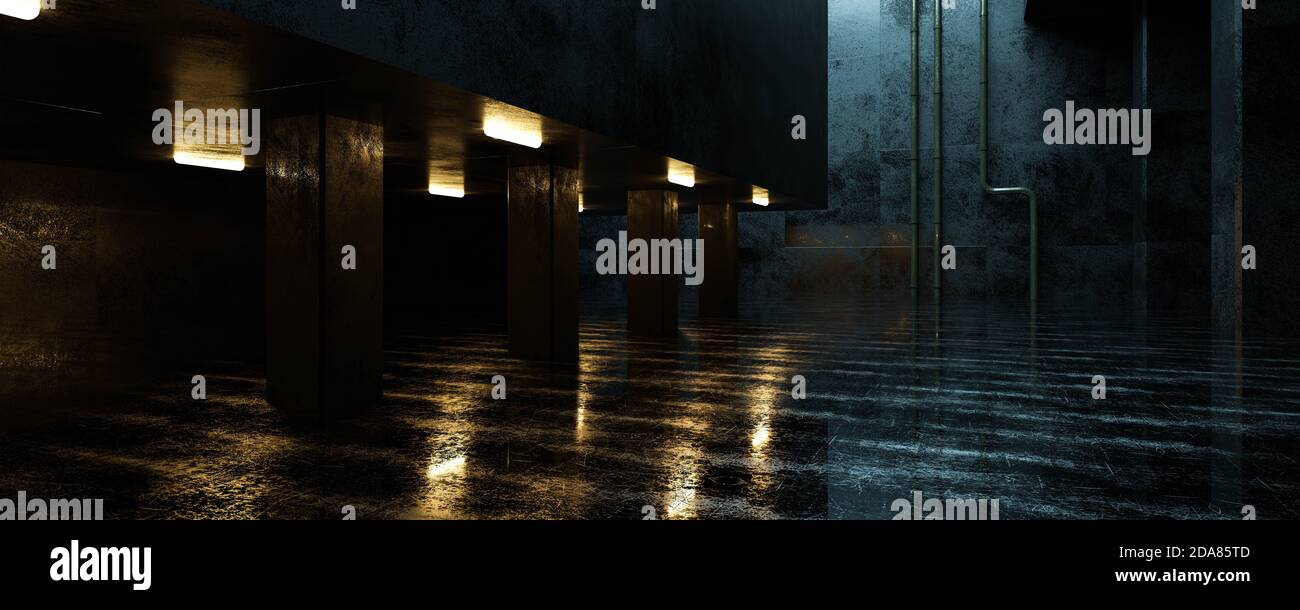 dark industrial grunge architecture 3d render illustration with ...