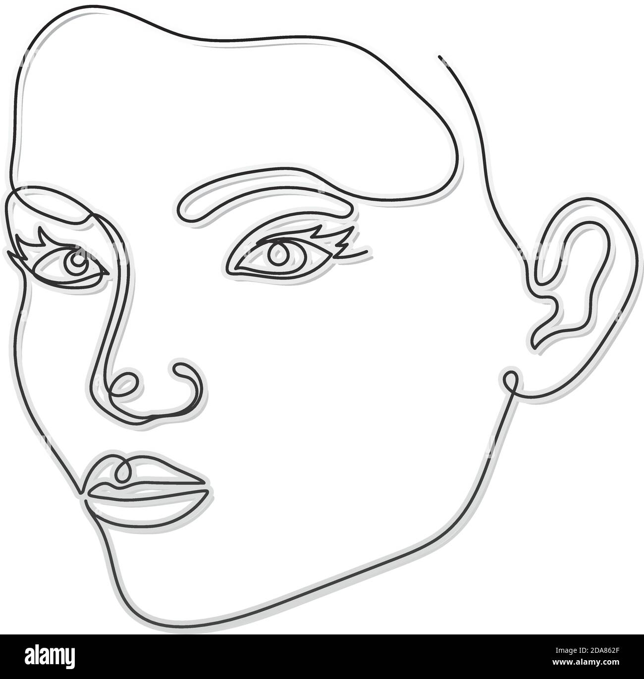 line woman face with a mouth and two eyes on a white background Stock ...