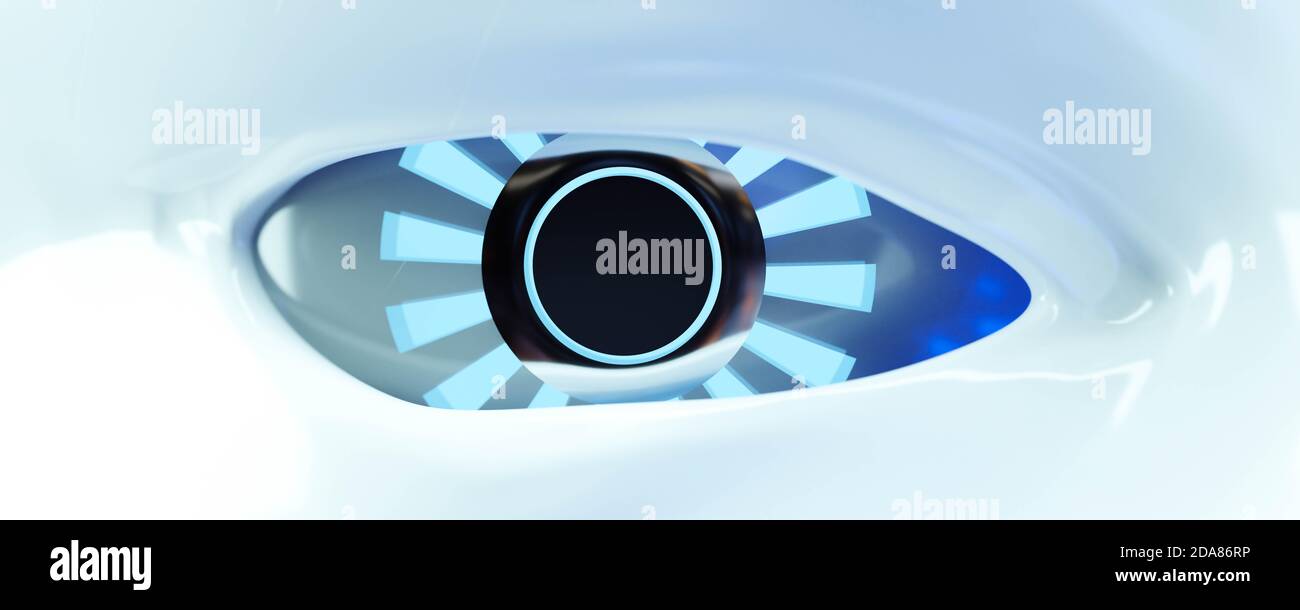 Close-up on a robotic eye 3d rendering digital illustration. modern ...