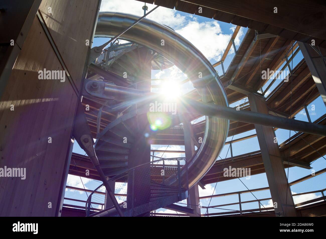 Forest canopy tower. Footpath above treetops, outdoor adventure on ...