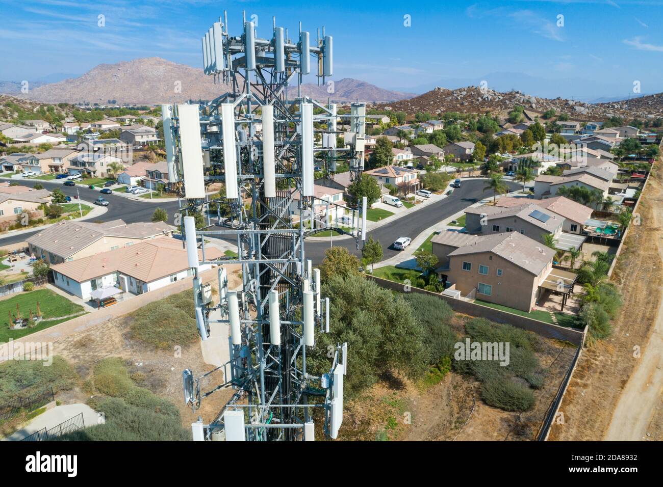 Close-up Aerial of Cellular Wireless Mobile Data Tower with ...