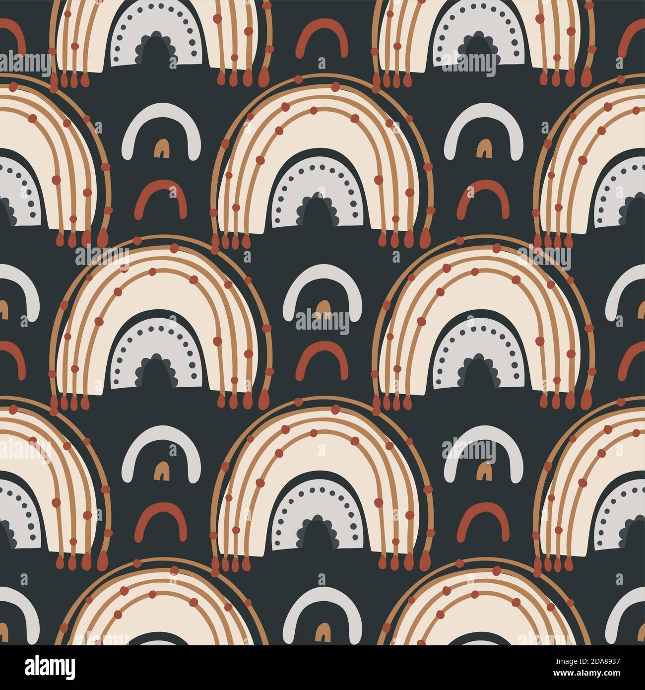 Kids bohemian rainbow seamless pattern. Hand drawn ethnic boho ...