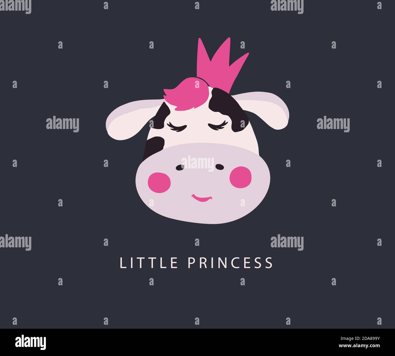 Cute vector cow face. Animal head with crown card. 2021 New Year sign ...
