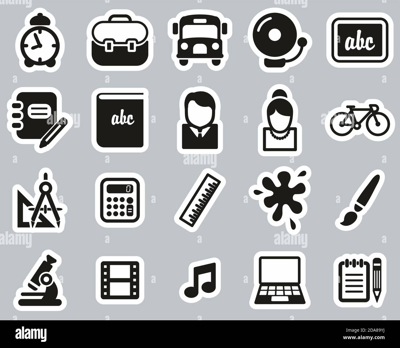 School Or Education Icons Black & White Sticker Set Big Stock Vector ...