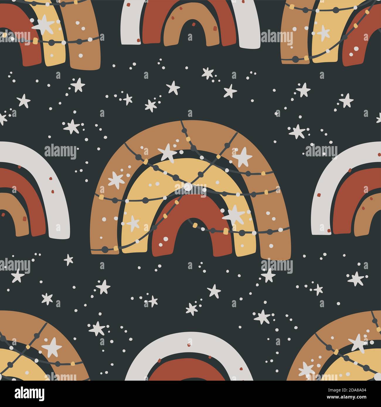 Kids bohemian rainbow and star seamless pattern. Hand drawn ethnic boho ...