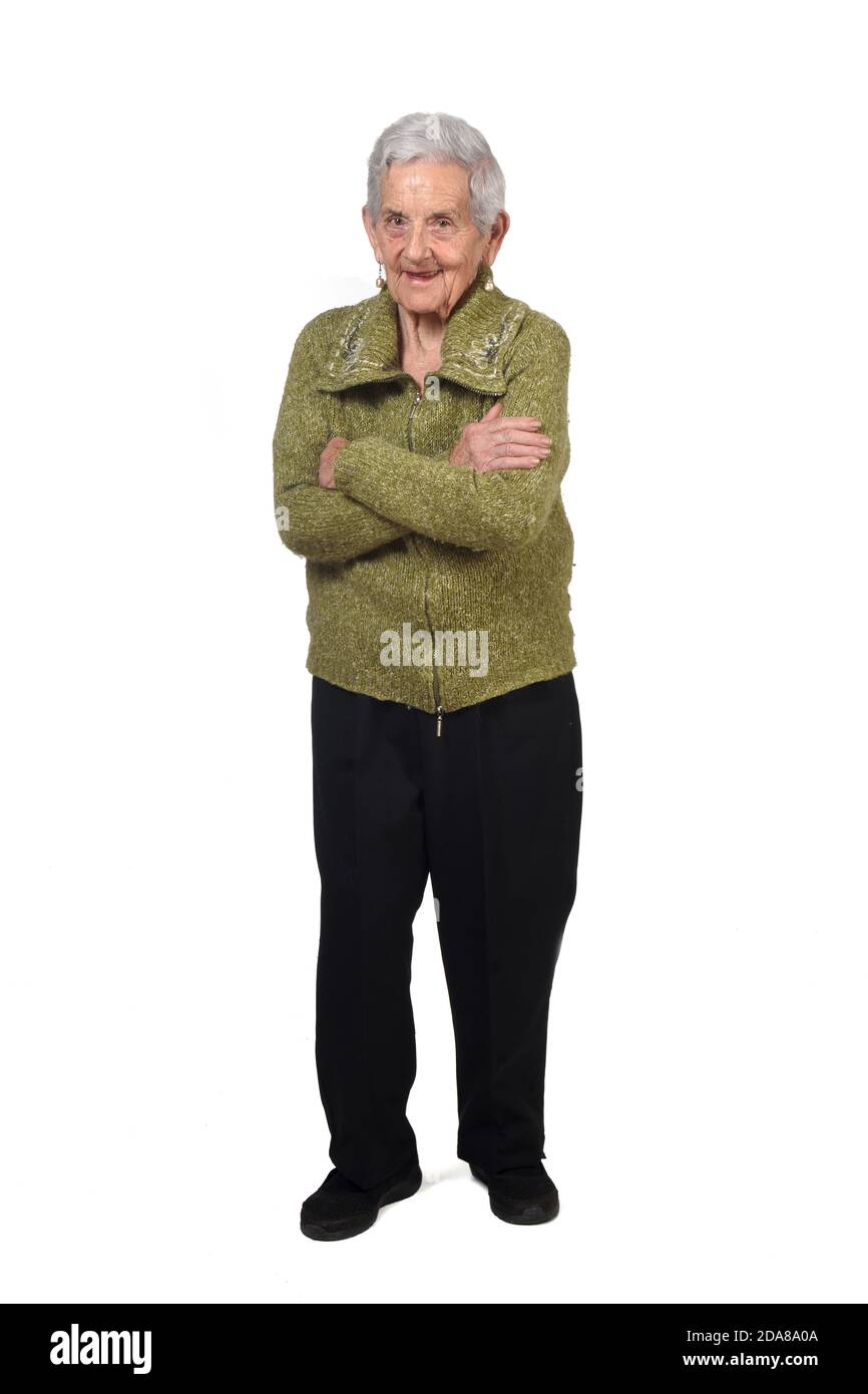 Smiling lady senior on white to camera Cut Out Stock Images & Pictures ...