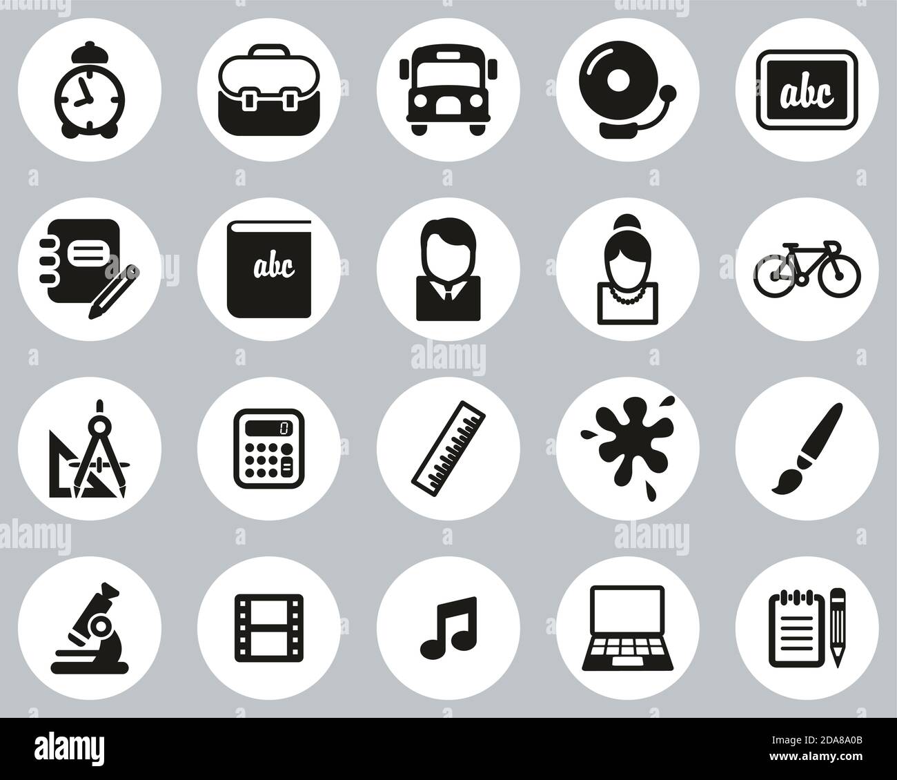 School Or Education Icons Black & White Flat Design Circle Set Big ...