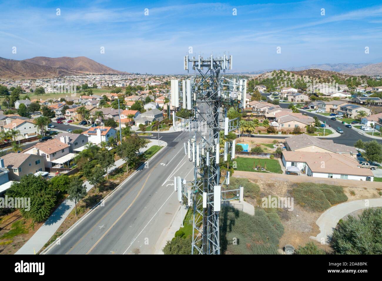 Close-up Aerial of Cellular Wireless Mobile Data Tower with ...