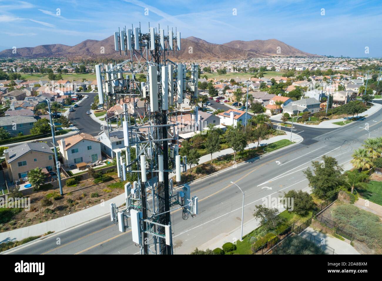 Close-up Aerial of Cellular Wireless Mobile Data Tower with ...