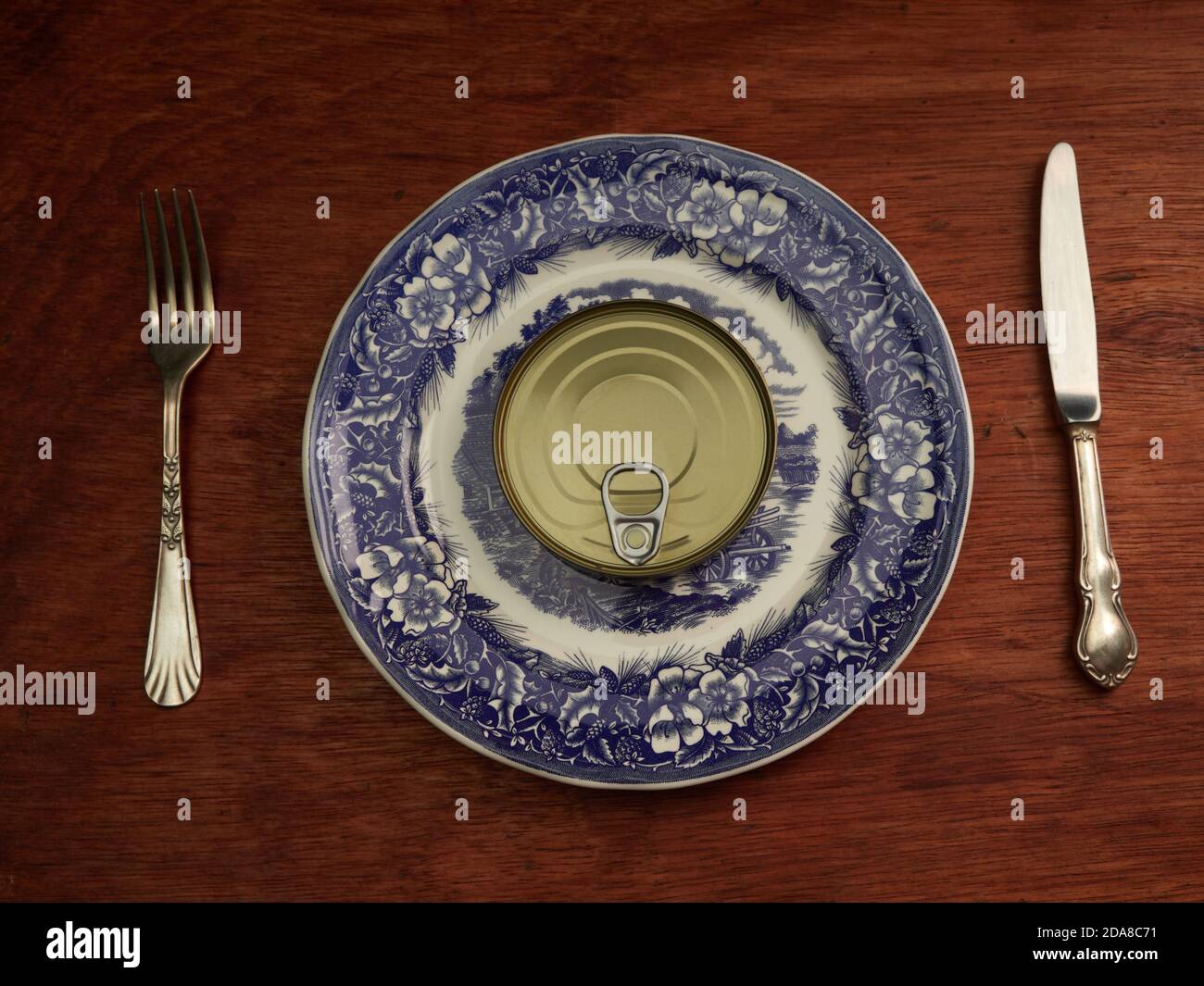 Different types of cans with prepared foods for consumption, vegetables ...