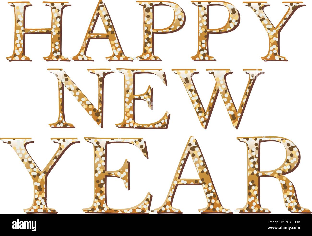 happy new year in golden poppy lettering over white background Stock ...