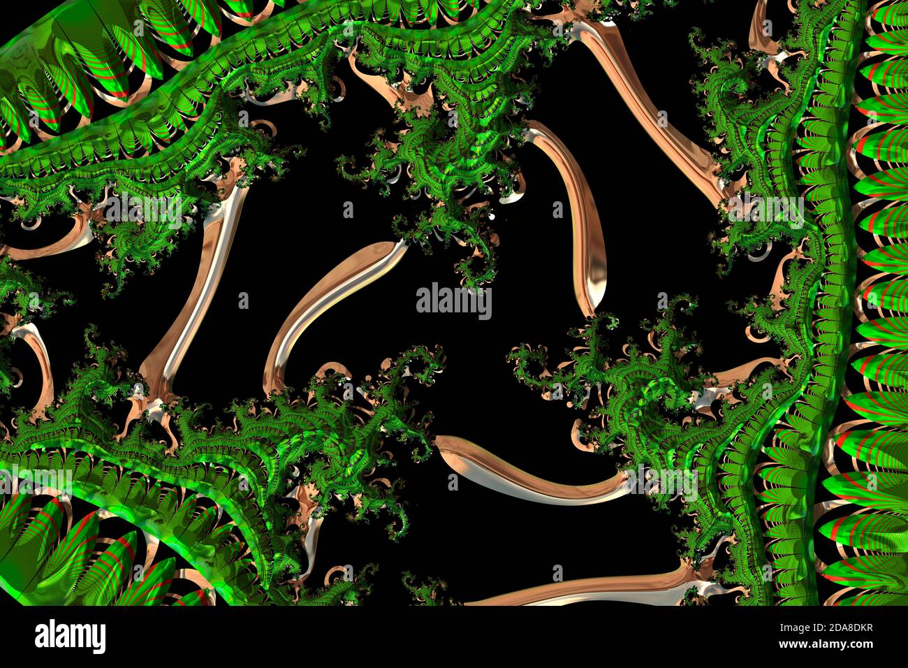 Green fractal leaves on an abstract blackbackground - Illustration ...